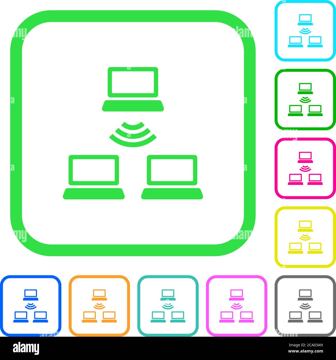 Wireless network vivid colored flat icons in curved borders on white ...