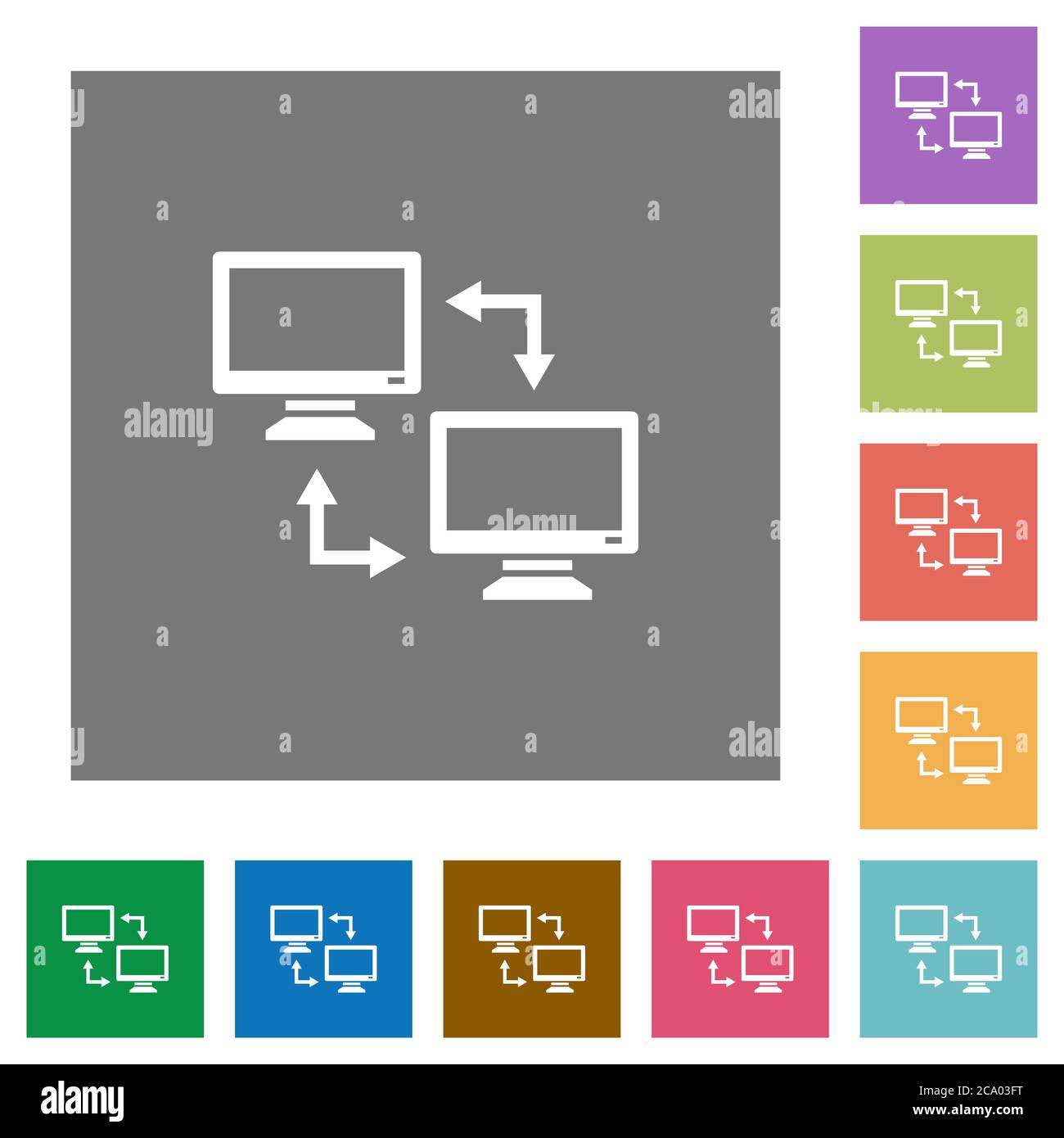 Data syncronization flat icons on simple color square backgrounds Stock Vector Image & Art - Alamy