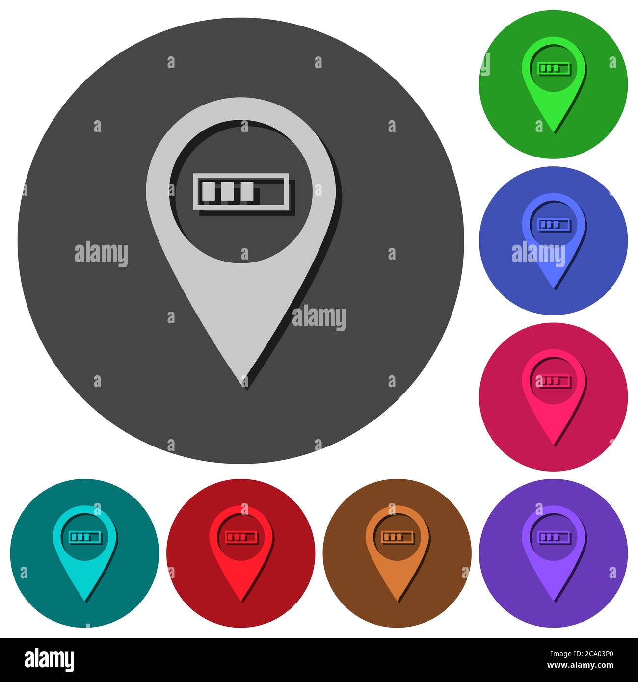 Route planning GPS icons with shadows on color round backgrounds for ...