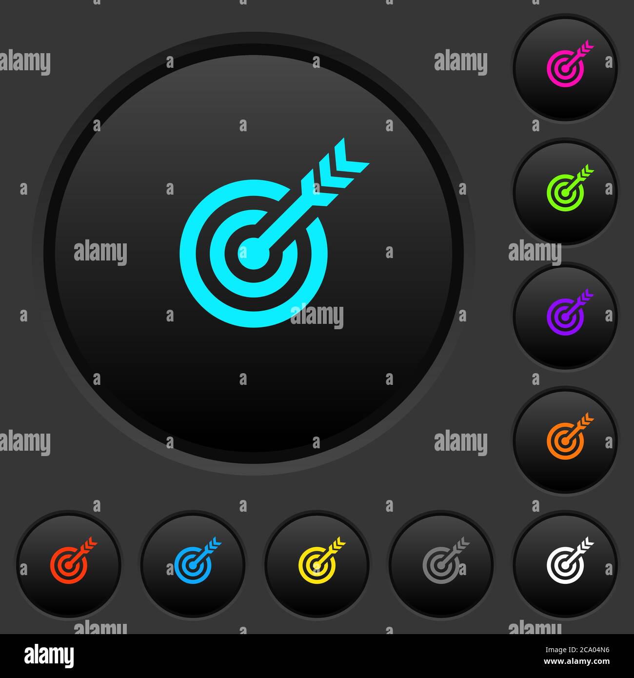 Target table with arrow dark push buttons with vivid color icons on ...