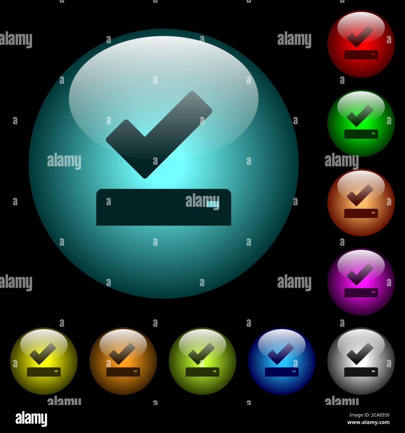 Successfully saved icons in color illuminated spherical glass buttons ...