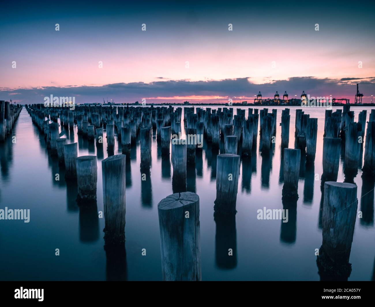 Iconic post stumps stand pround at the end of princess pier in meblurne ...
