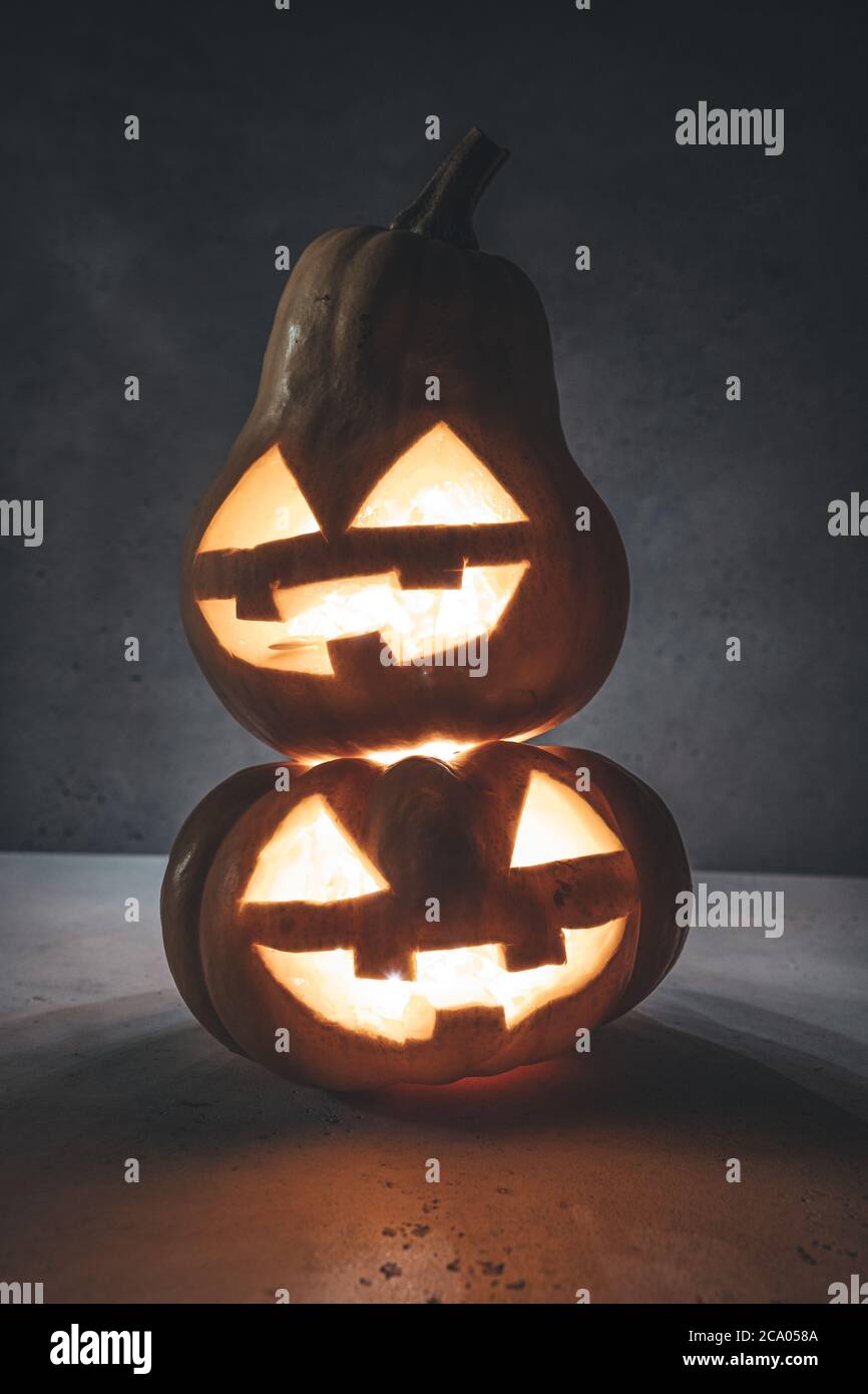 Jack o lanterns Halloween pumpkin face Stock Photo - Alamy