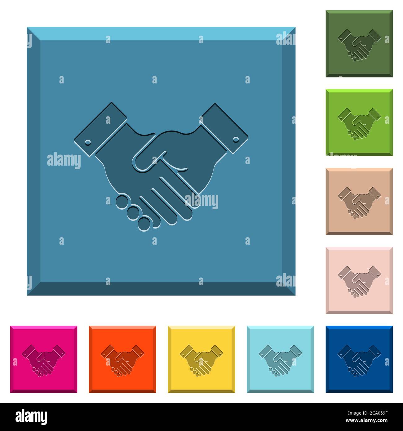 Partnership engraved icons on edged square buttons in various trendy ...