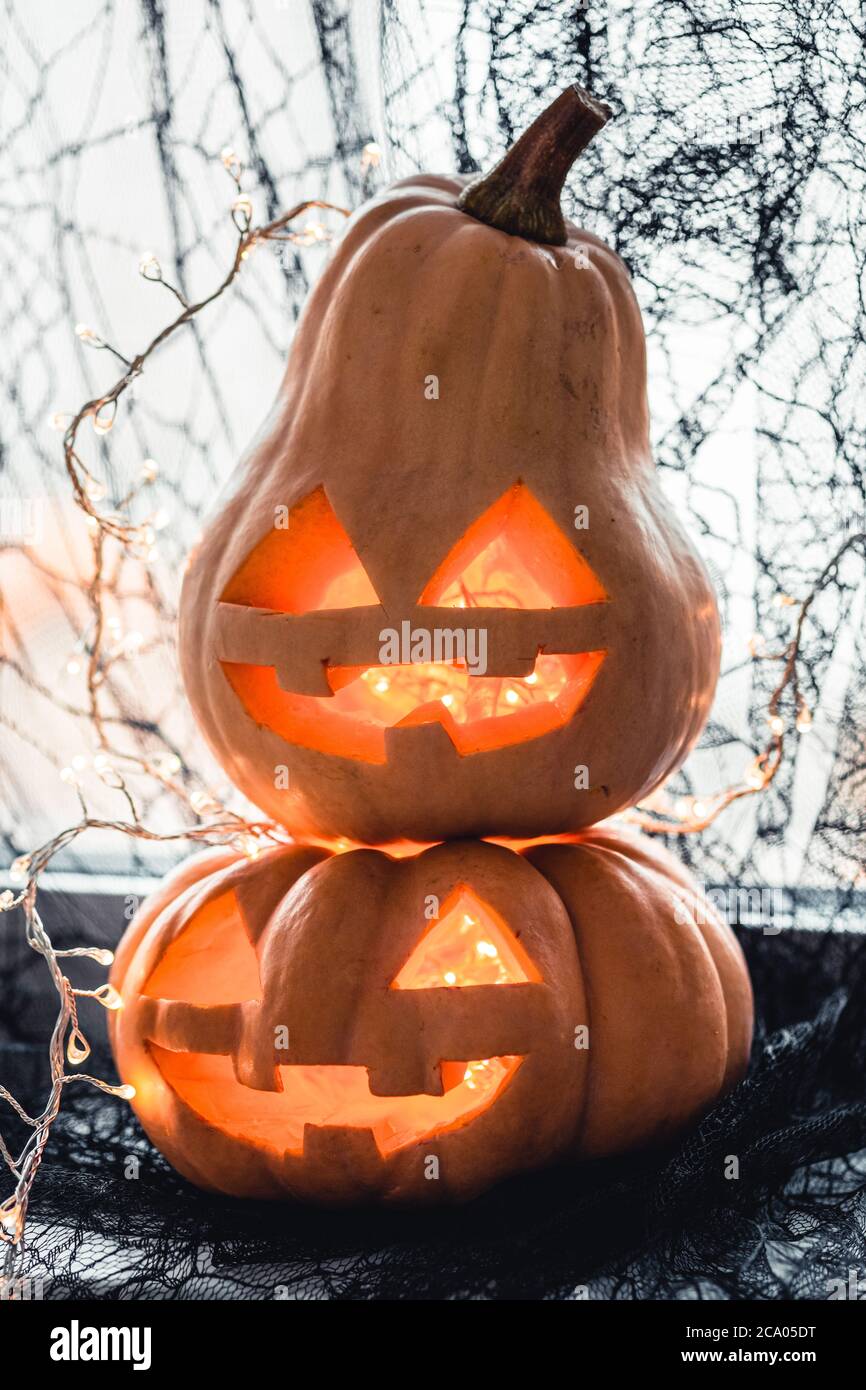 Jack o lanterns Halloween pumpkin face Stock Photo - Alamy