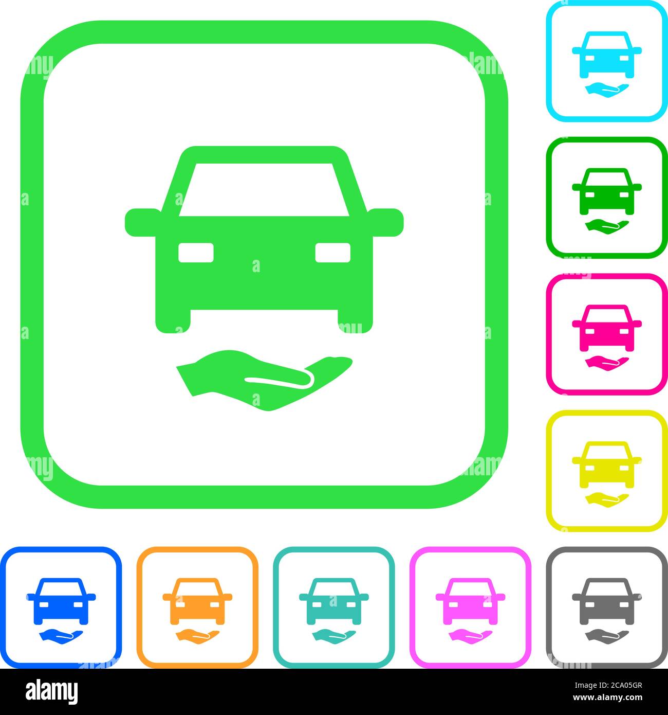 Car insurance vivid colored flat icons in curved borders on white ...