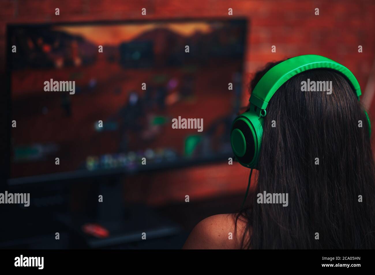 young girl playing game on computer, banner Stock Photo - Alamy