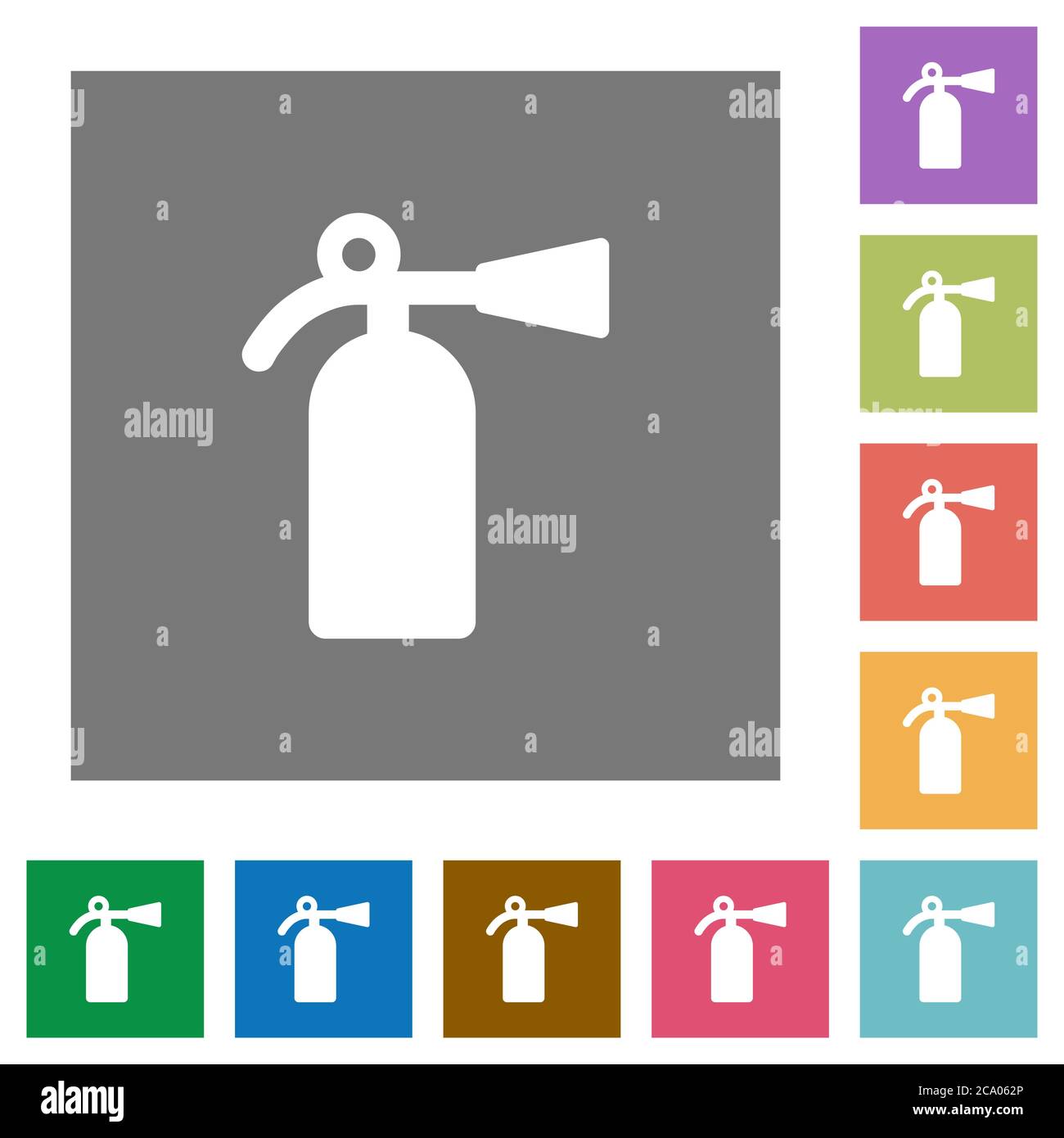 Fire extinguisher flat icons on simple color square backgrounds Stock ...