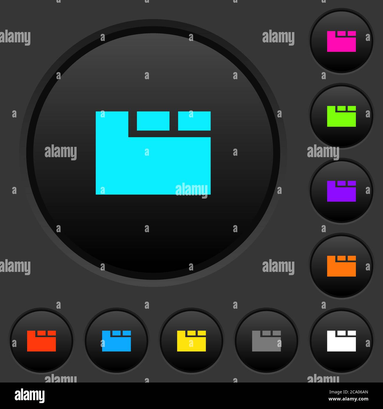 Horizontal tabbed layout active dark push buttons with vivid color ...