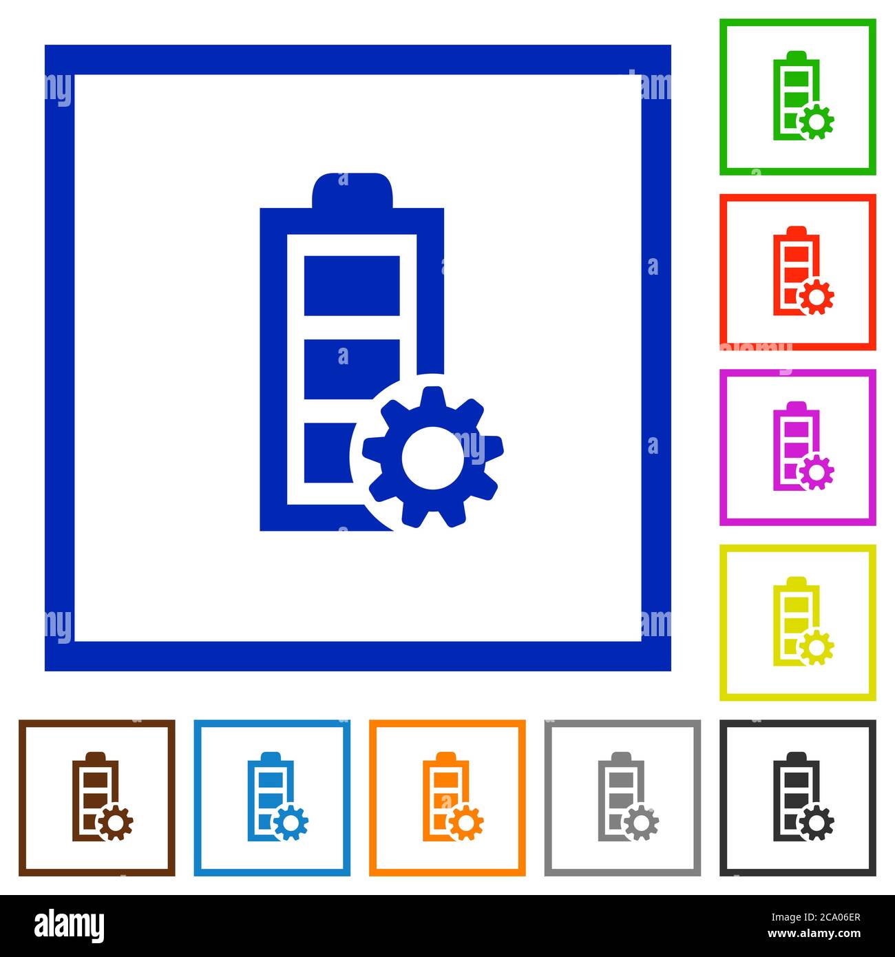 Power management flat color icons in square frames on white background ...