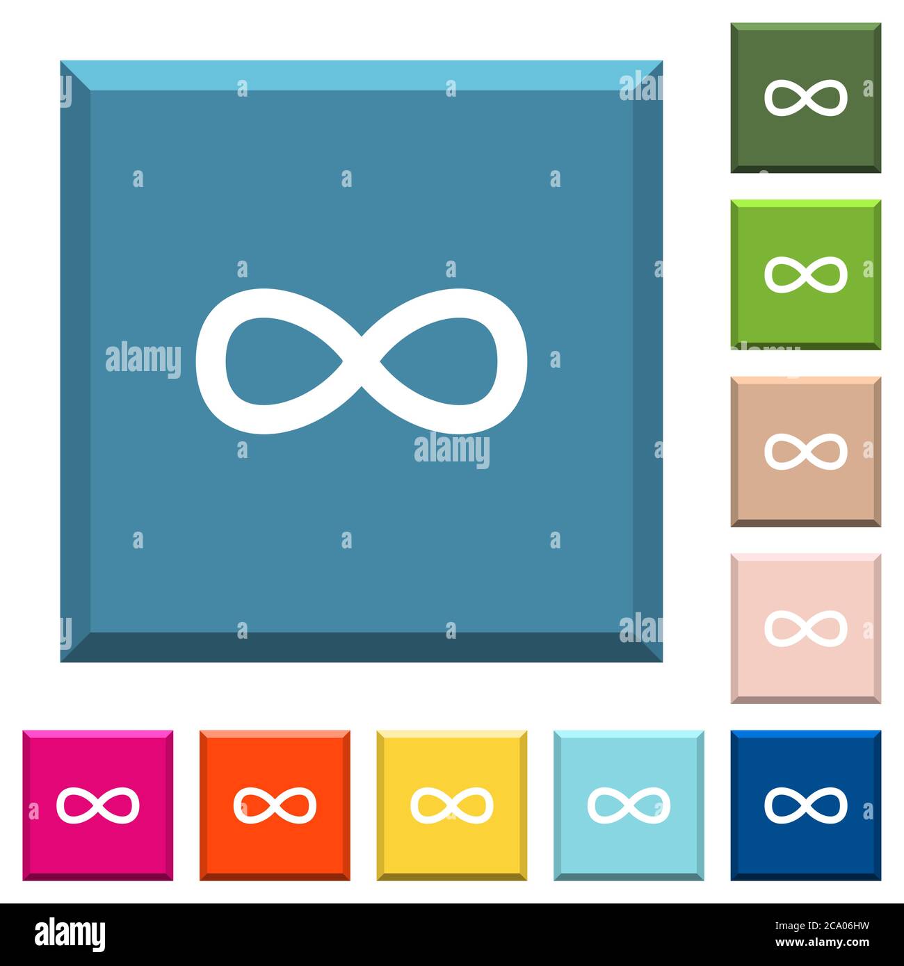 Infinity symbol white icons on edged square buttons in various trendy ...