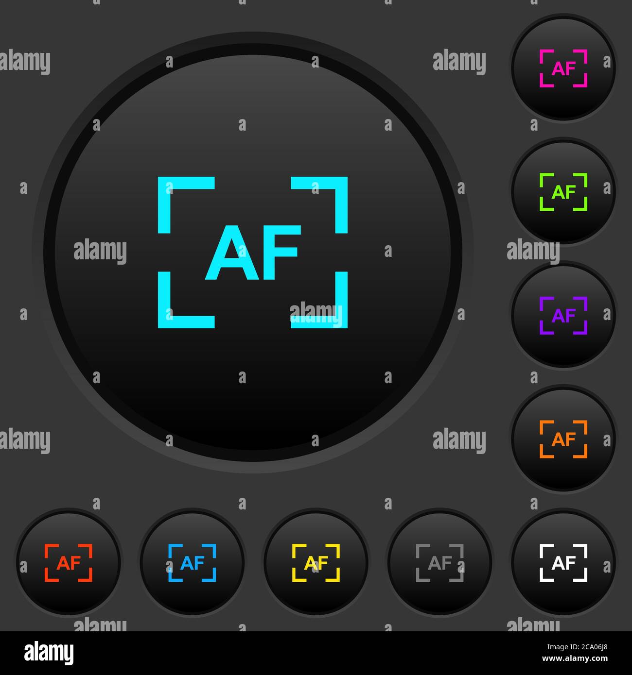 Camera autofocus mode dark push buttons with vivid color icons on dark ...