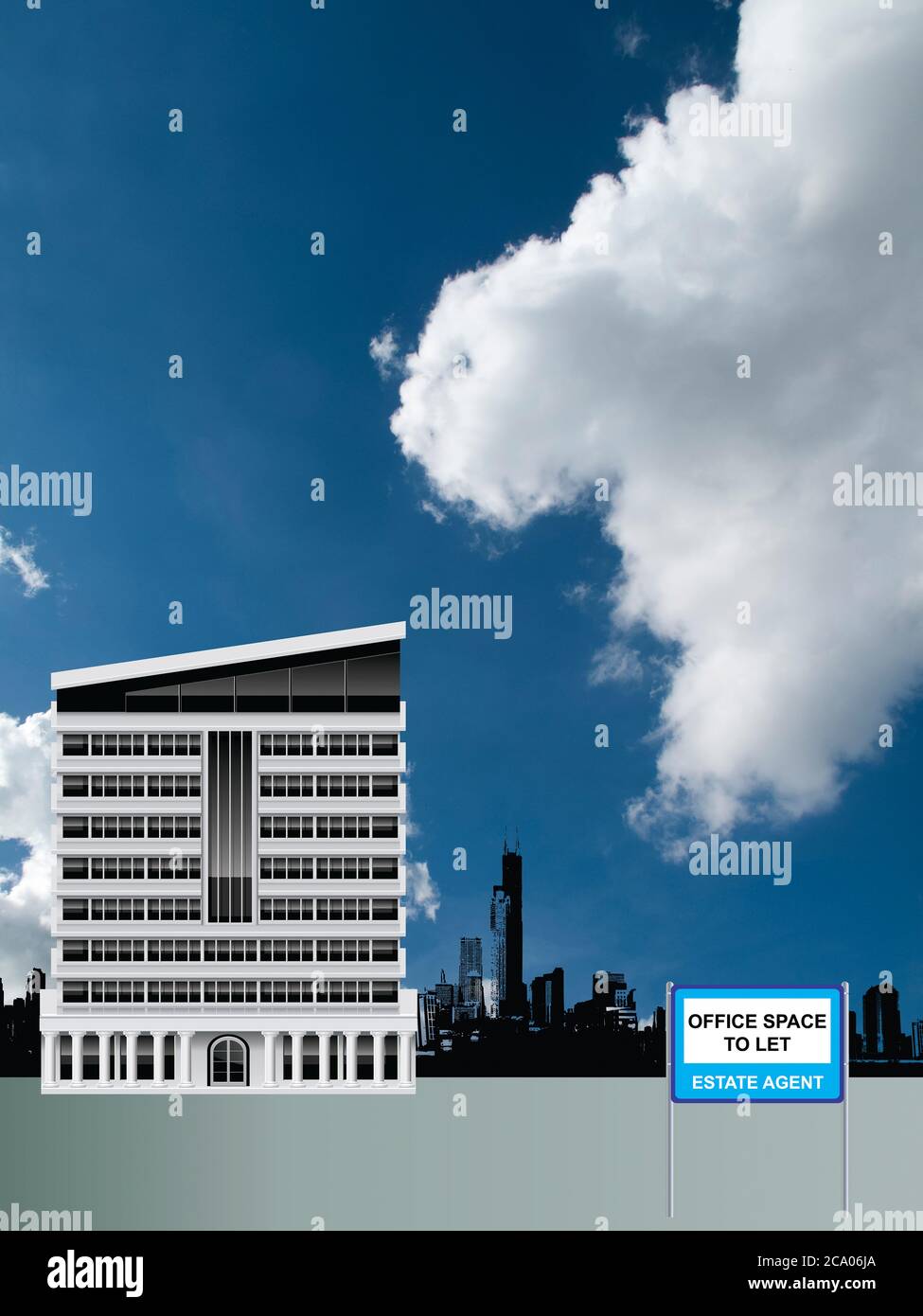 Vacant modern office block building reflecting the global economic ...