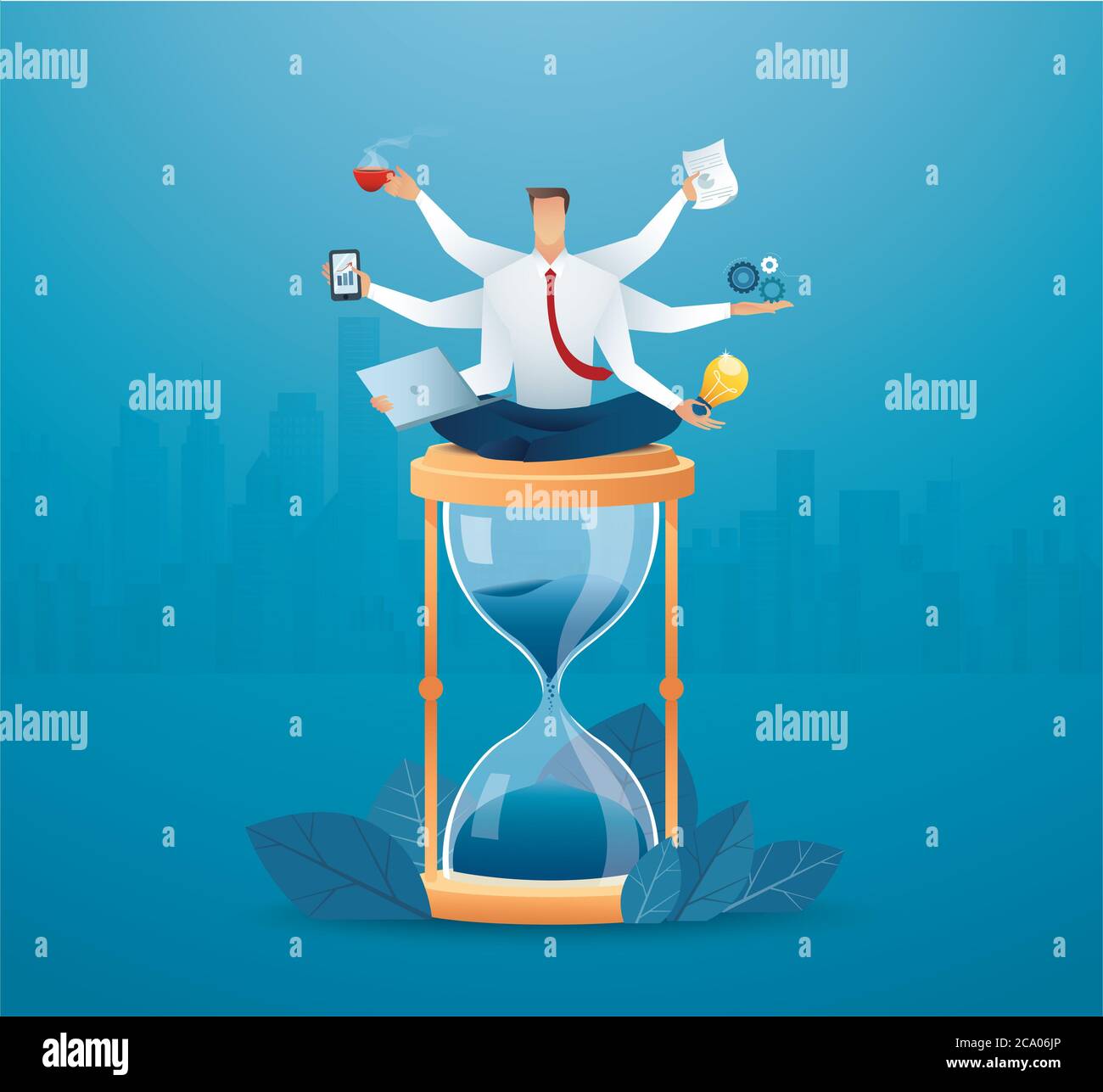 businessmen character multitasking hard work. concept of working hard ...