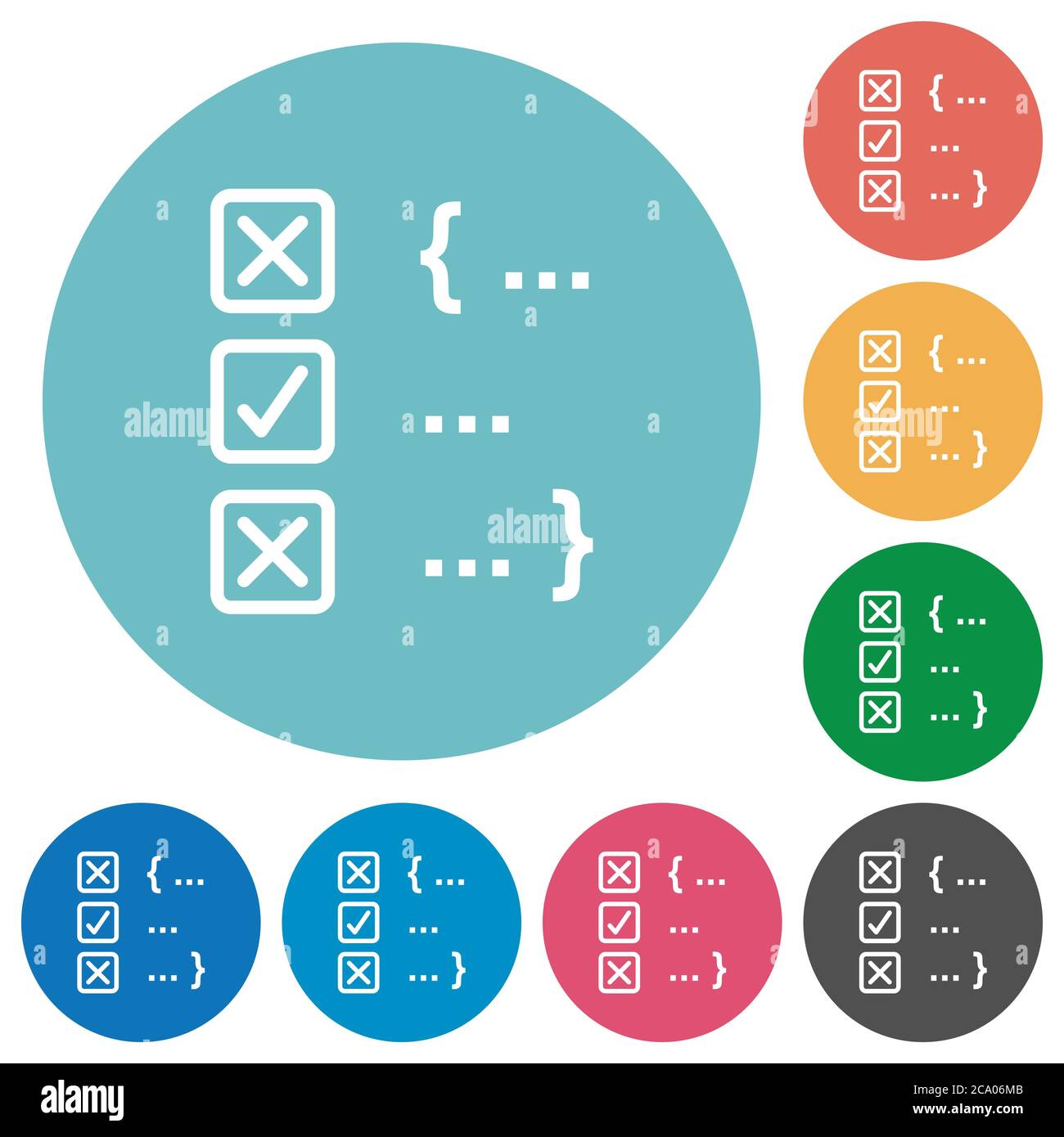 Source code checking flat white icons on round color backgrounds Stock Vector Image & Art - Alamy