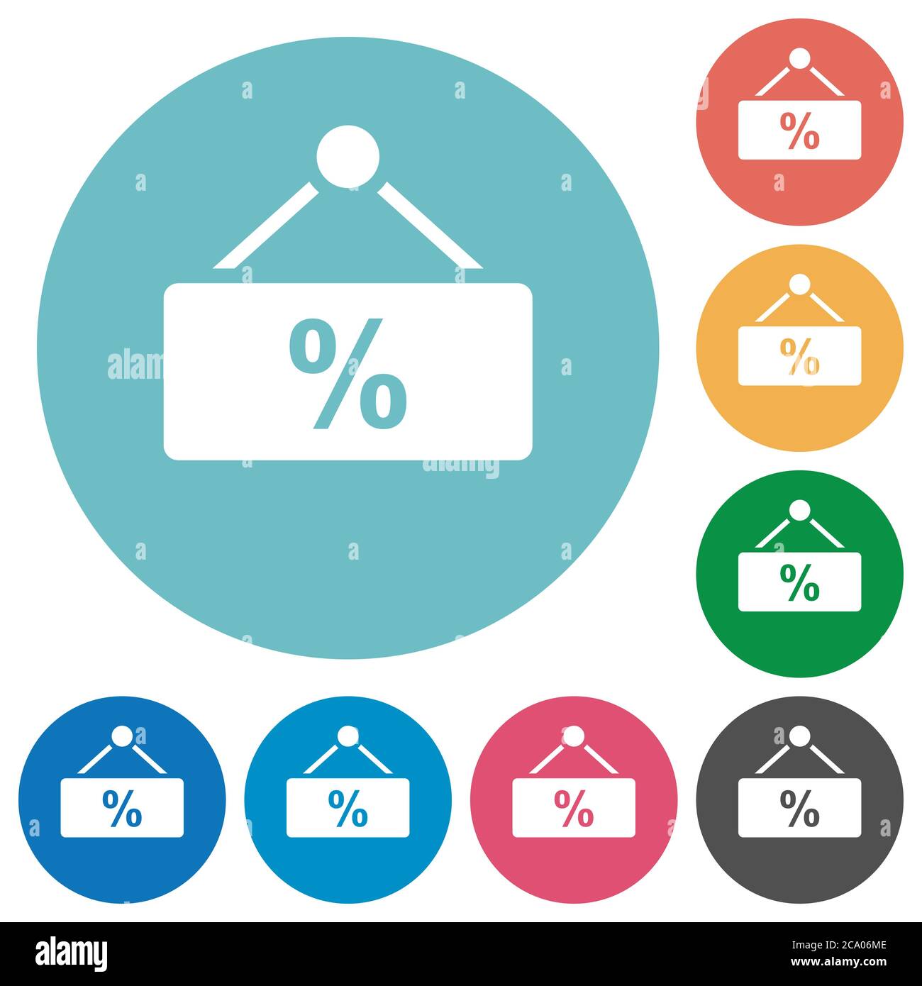 hanging discount table flat white icons on round color backgrounds ...