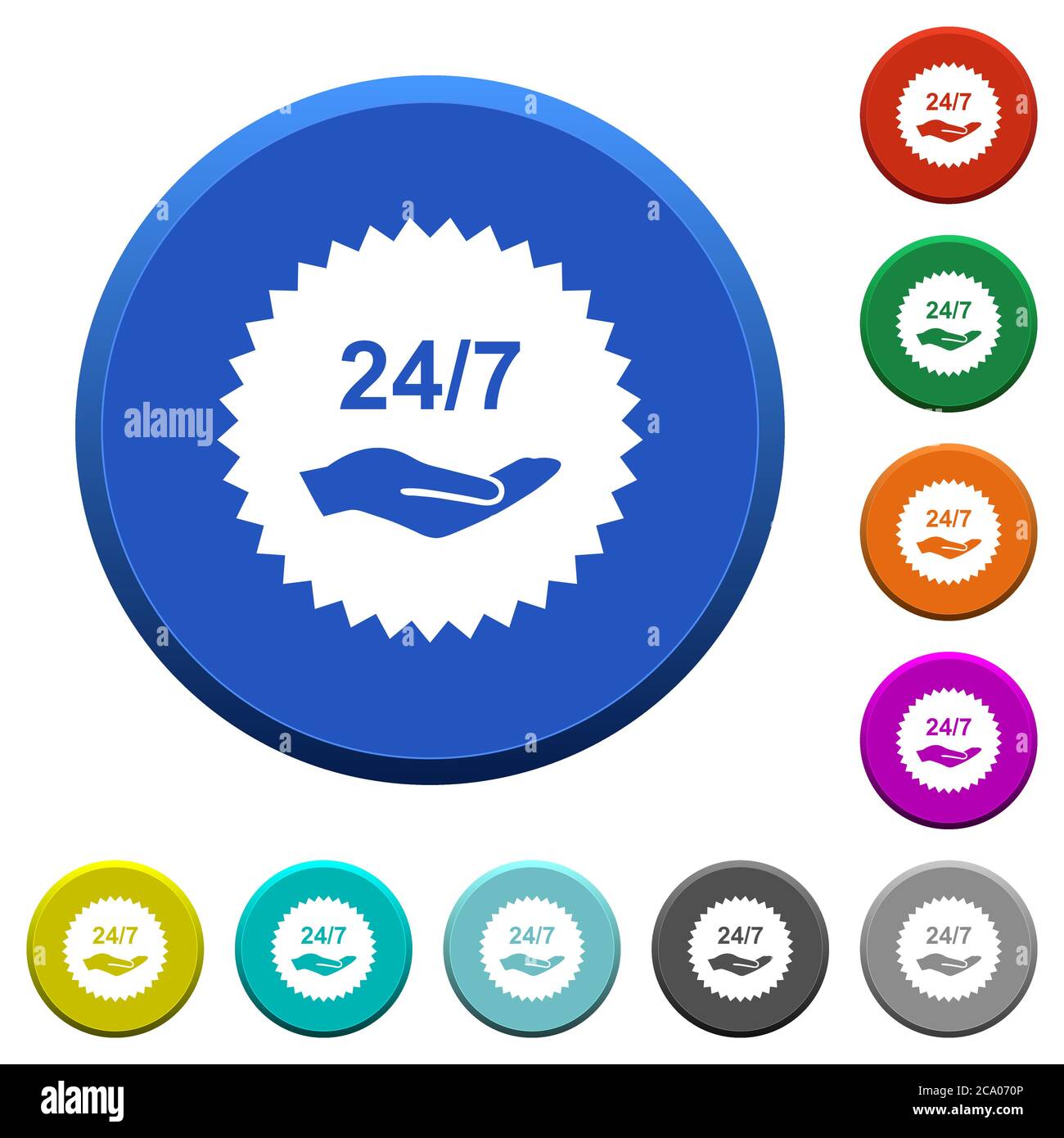 24 hours seven service sticker round color beveled buttons with smooth ...