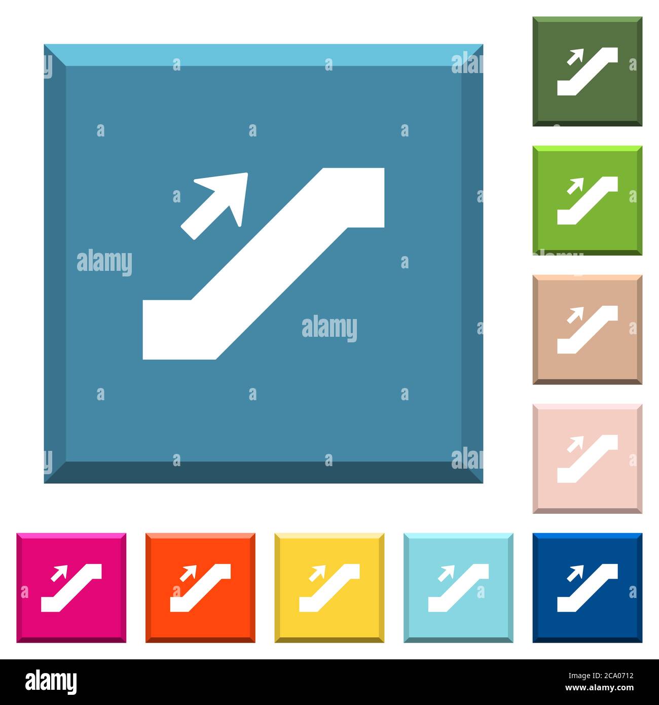 Escalator up sign white icons on edged square buttons in various trendy ...