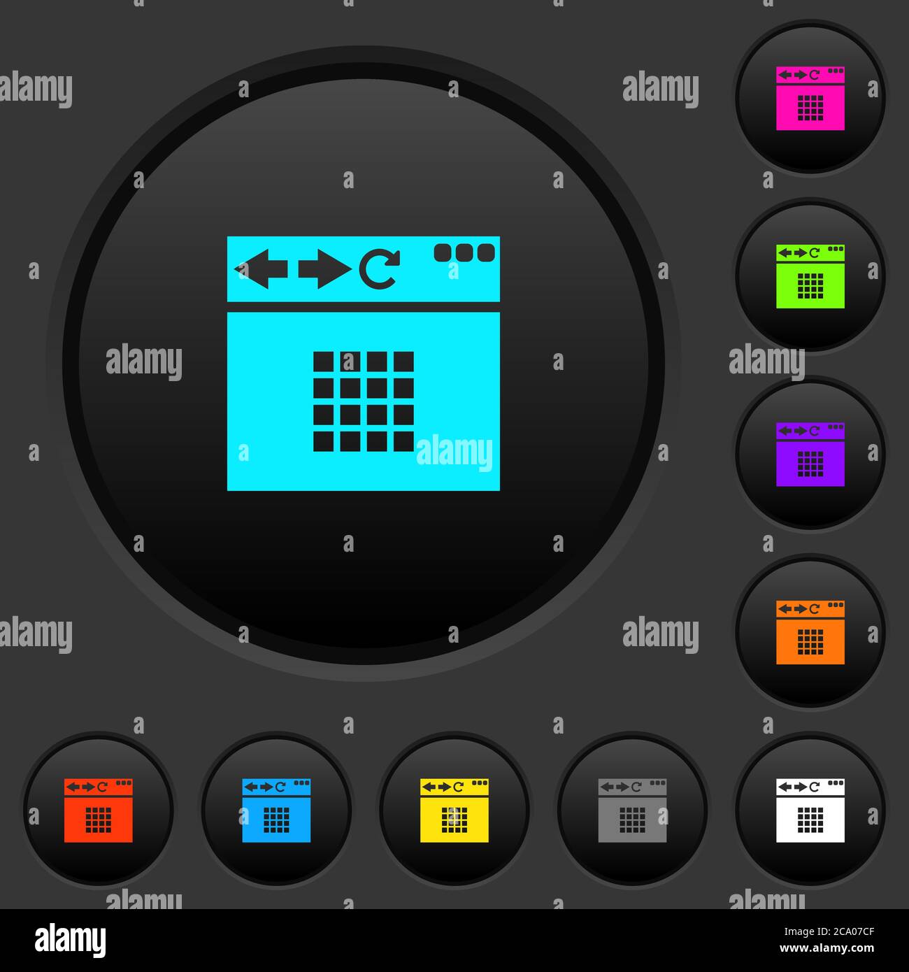 Browser homescreen dark push buttons with vivid color icons on dark ...