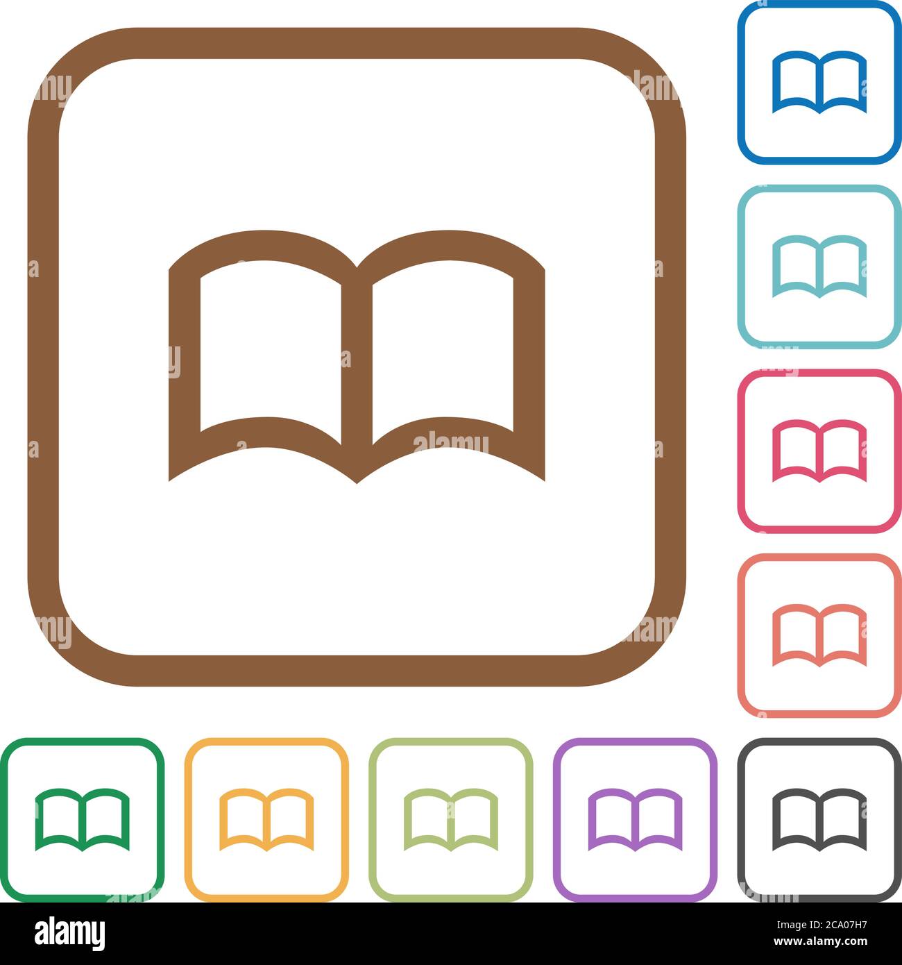 Open book simple icons in color rounded square frames on white ...