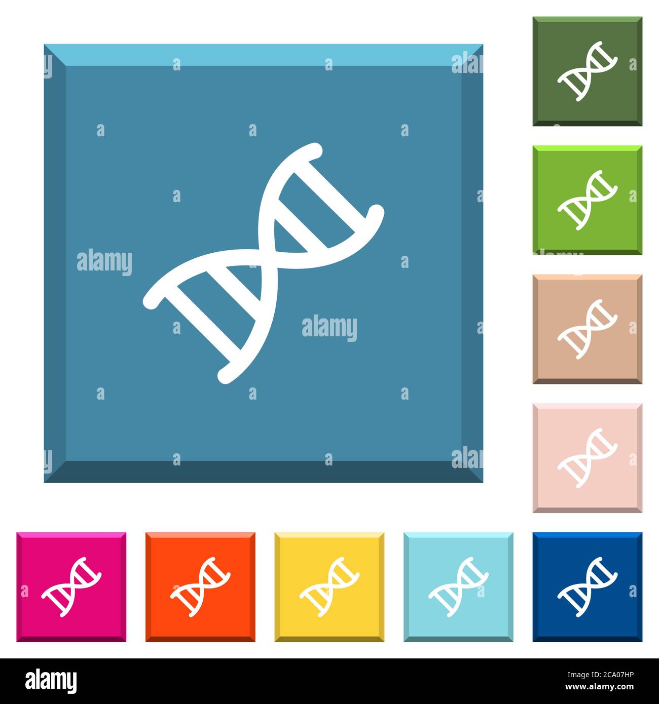 DNA molecule white icons on edged square buttons in various trendy ...
