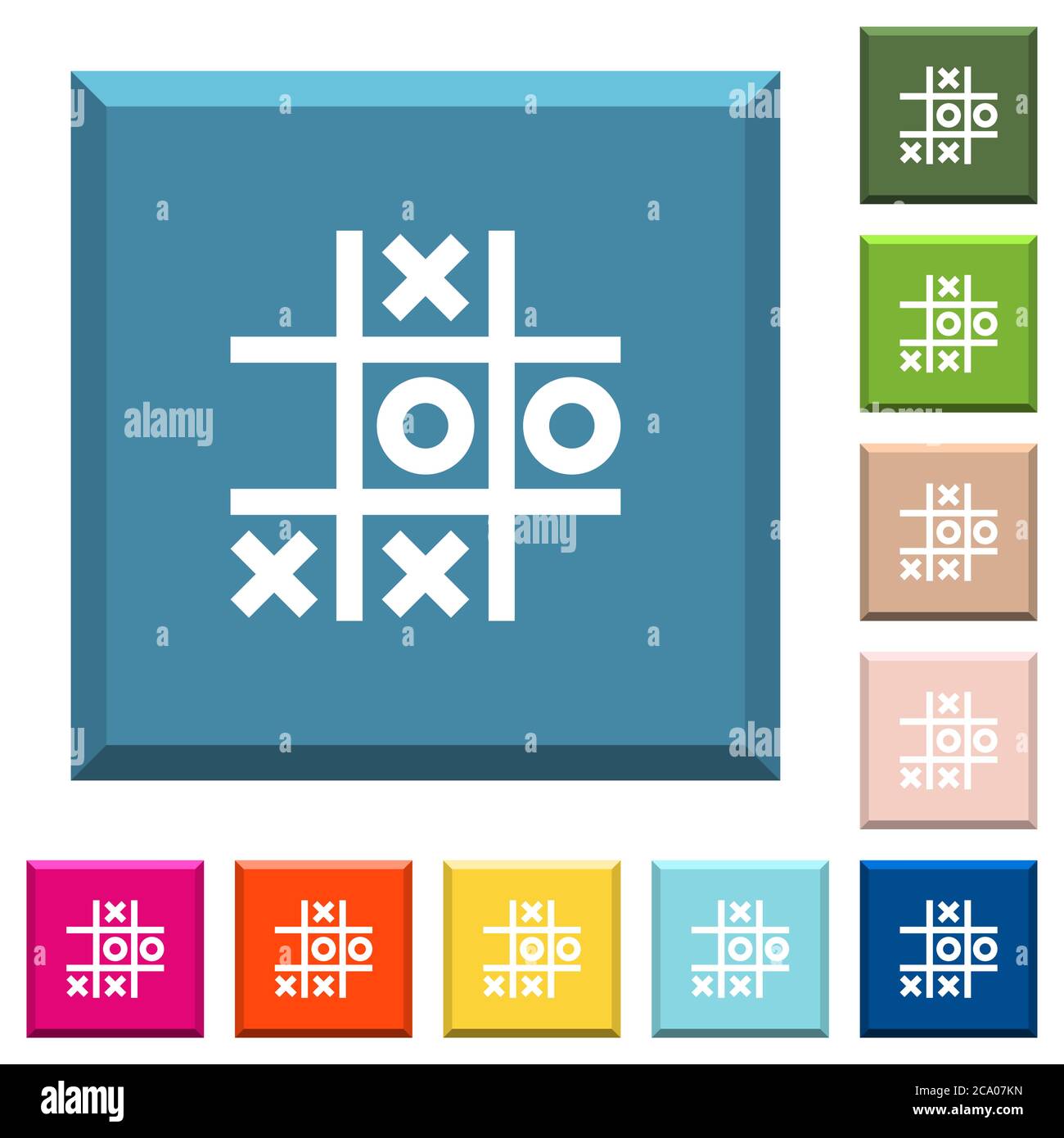 Tic tac toe game white icons on edged square buttons in various trendy ...