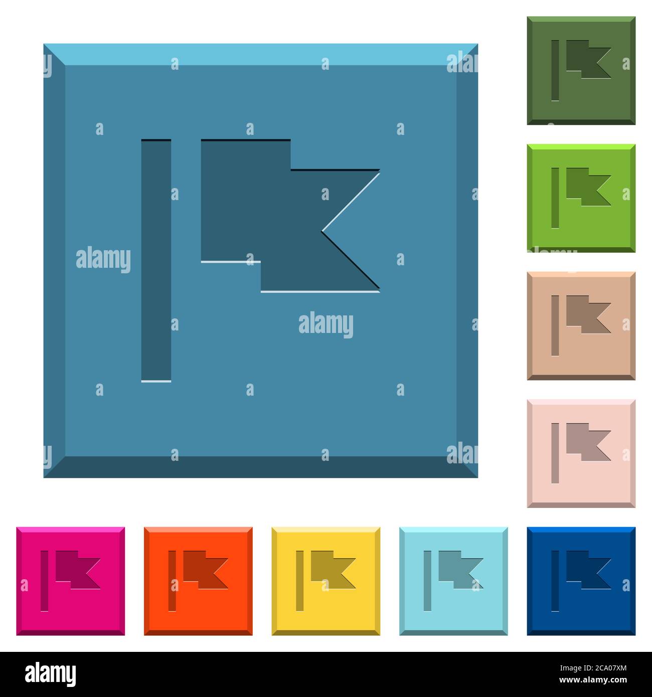 Flag engraved icons on edged square buttons in various trendy colors ...