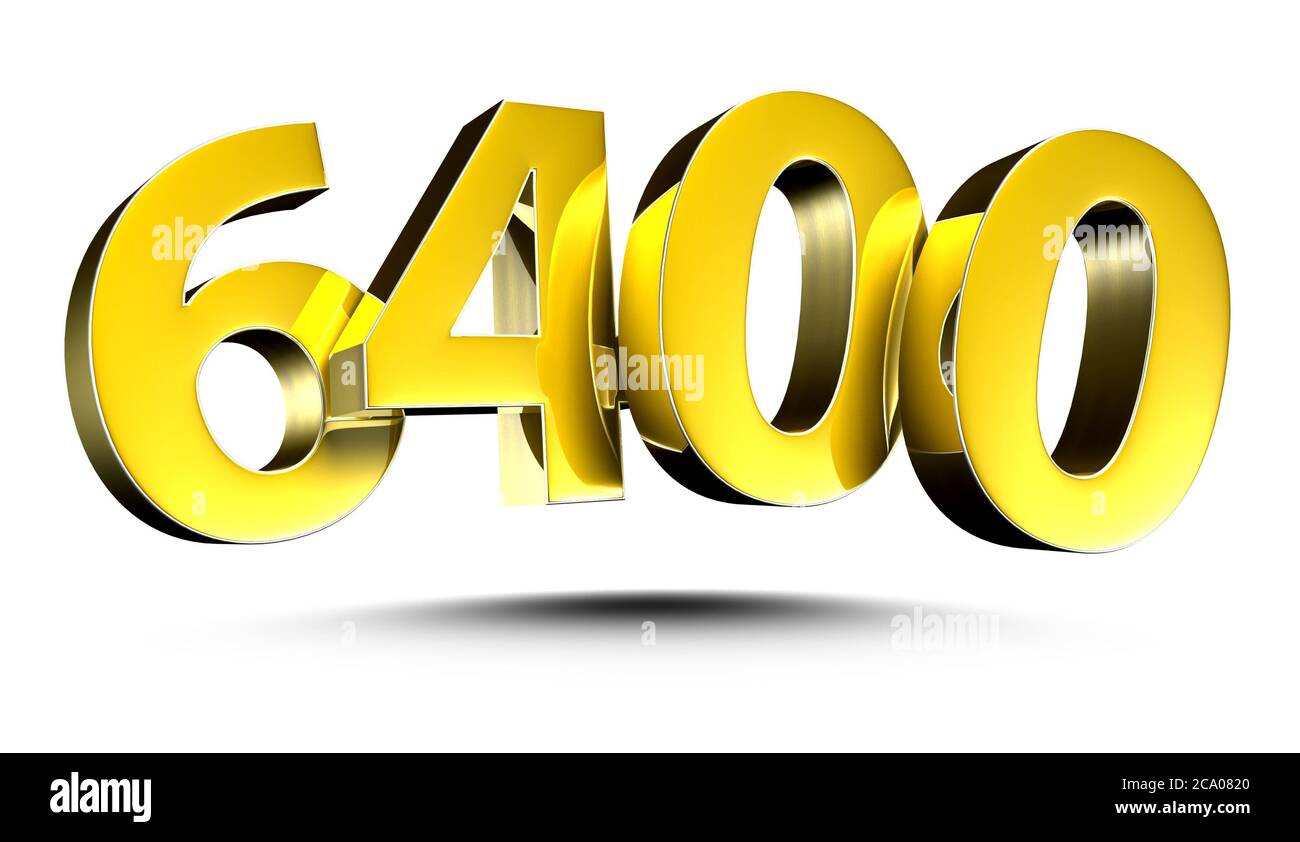 3D illustration Golden number 6400 isolated on a white background.(with ...