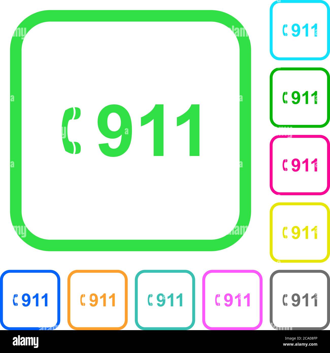 Emergency call 911 vivid colored flat icons in curved borders on white ...