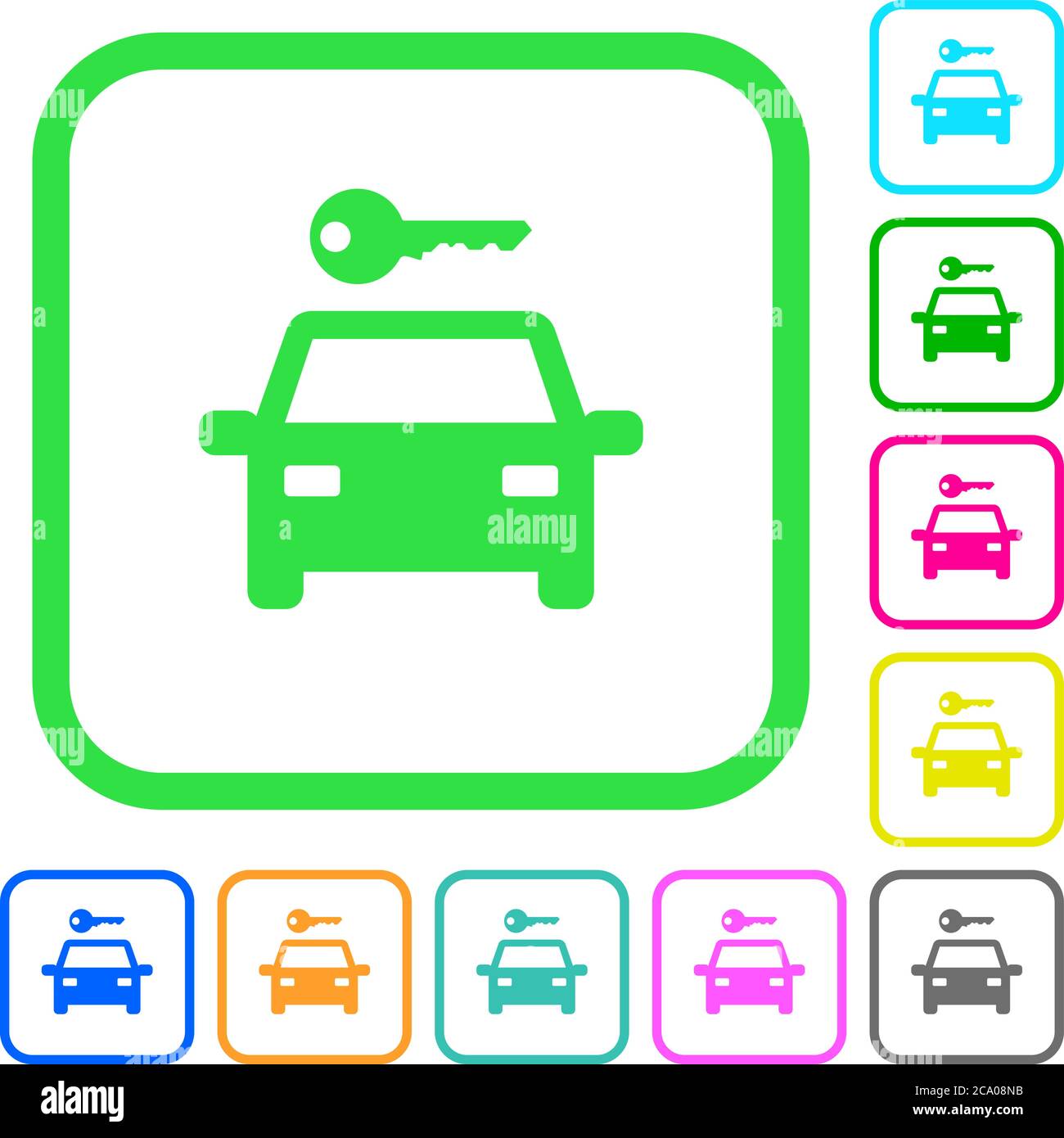 Car rental vivid colored flat icons in curved borders on white ...
