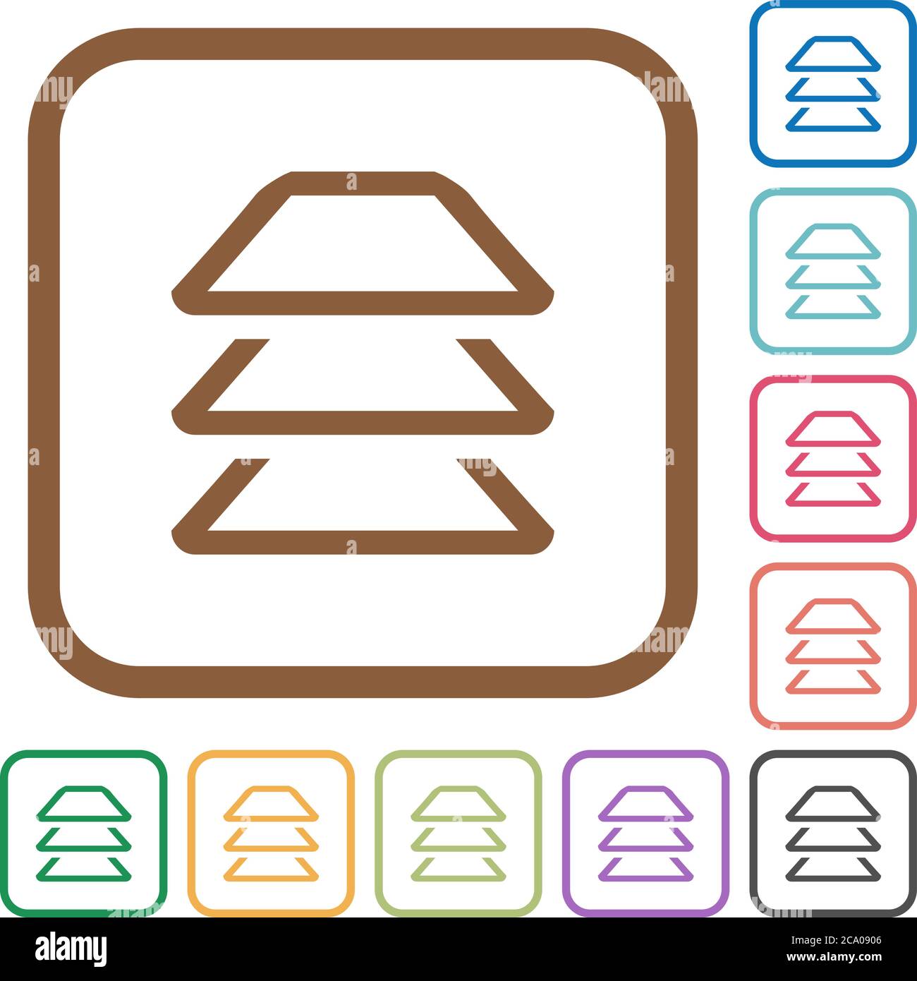 Multiple layers simple icons in color rounded square frames on white ...