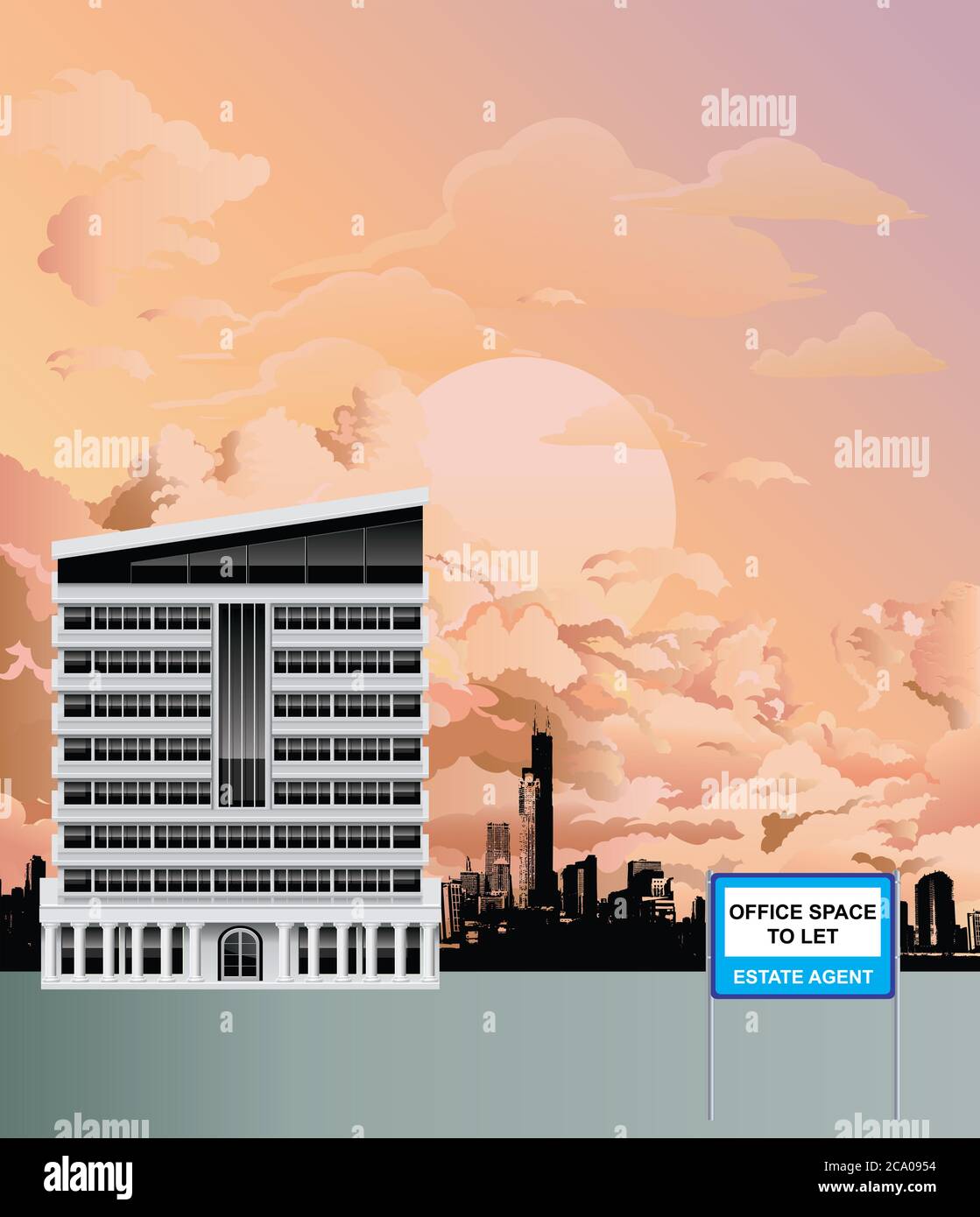 Vacant modern office block building reflecting the global economic ...