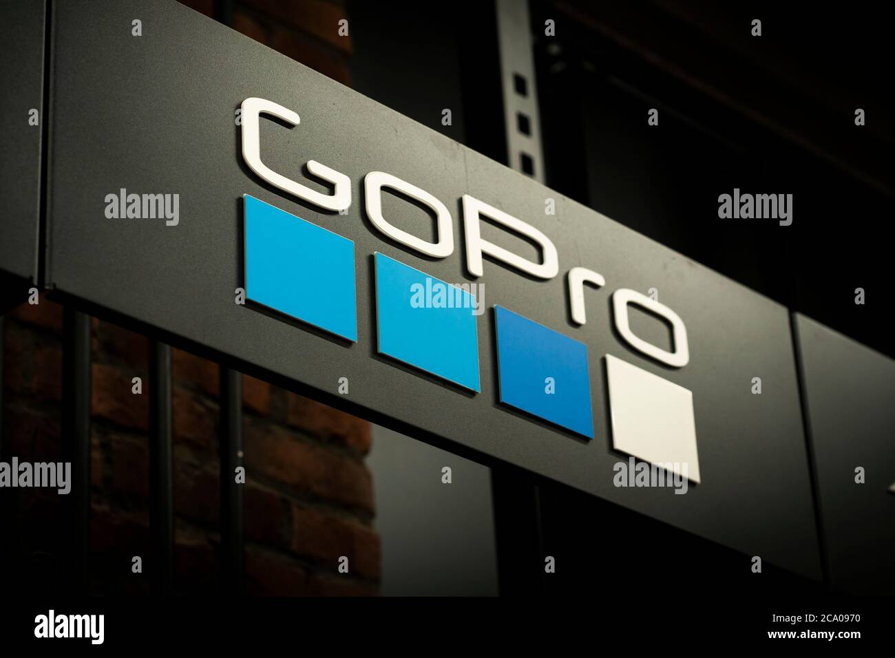 Krasnoyarsk, Russia, July 20, 2020: Gopro logo on a commercial sign ...