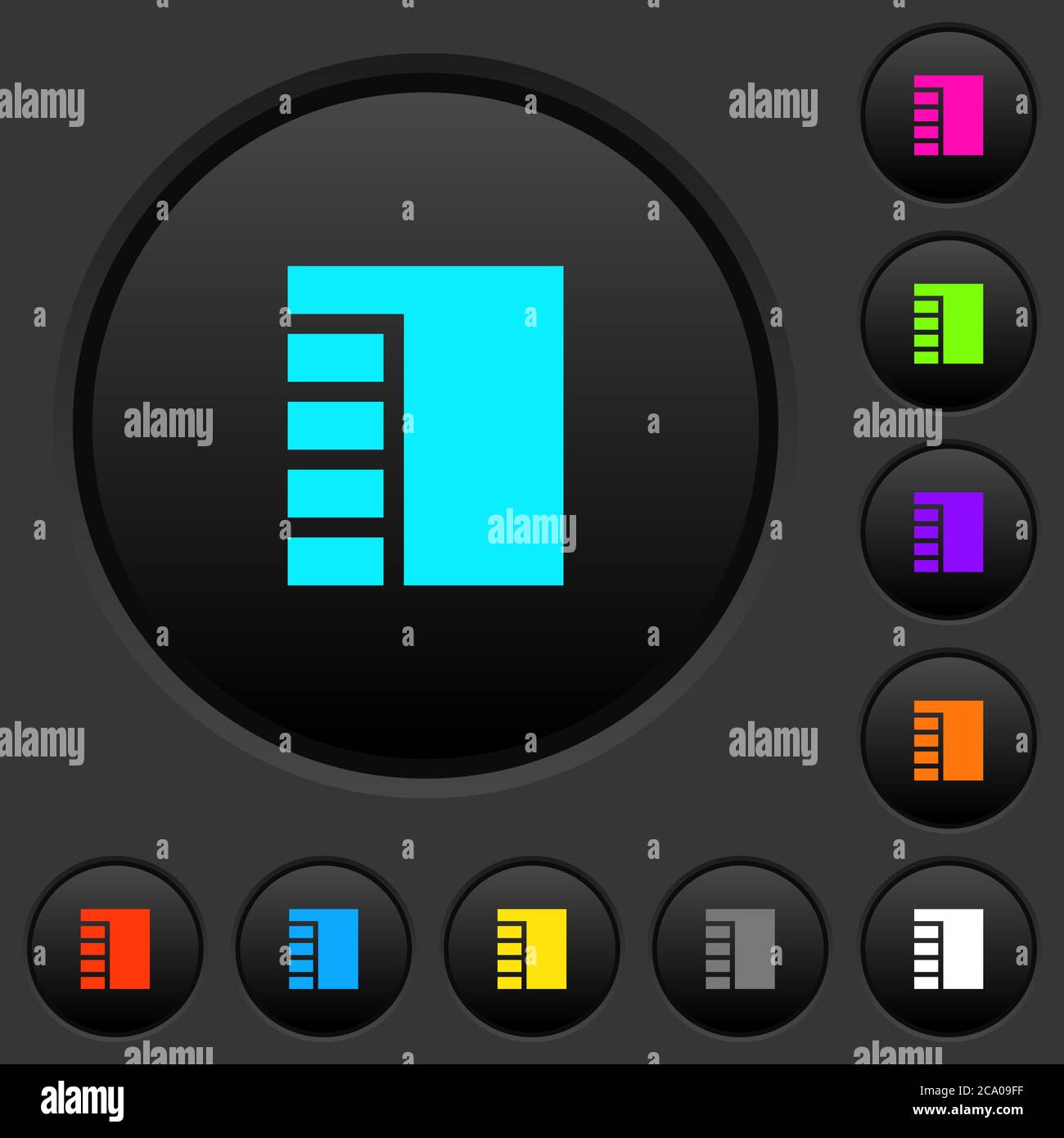 Vertical tabbed layout active dark push buttons with vivid color icons ...