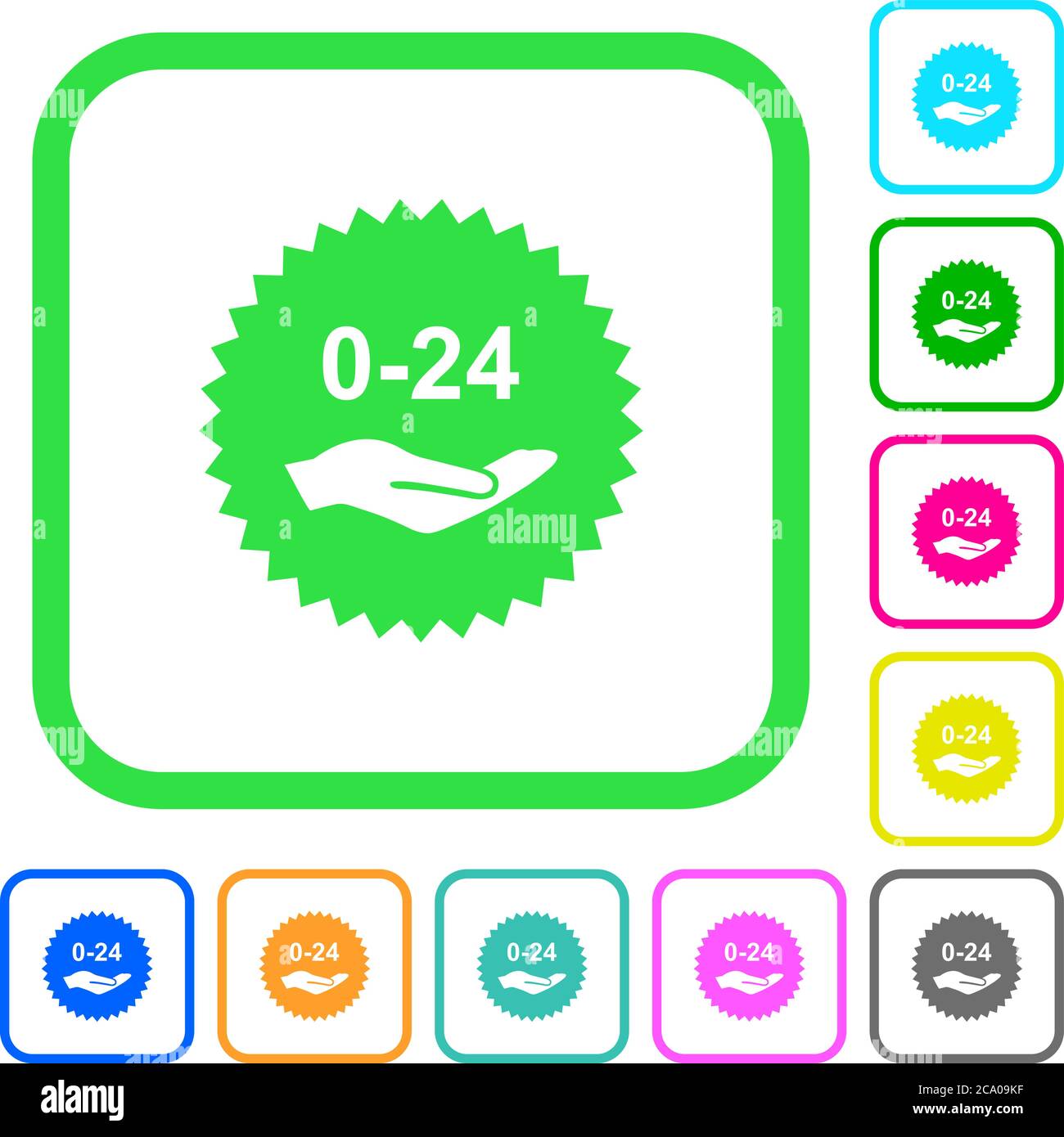 24 hours service sticker vivid colored flat icons in curved borders on ...