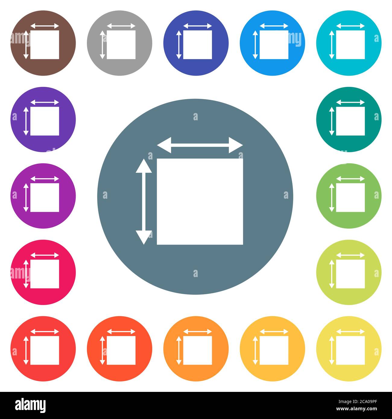 Elemet dimensions flat white icons on round color backgrounds. 17 background color variations ...