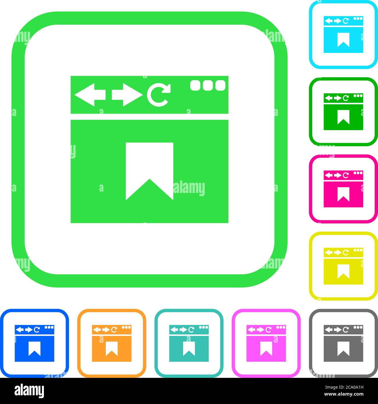 Browser bookmark vivid colored flat icons in curved borders on white ...