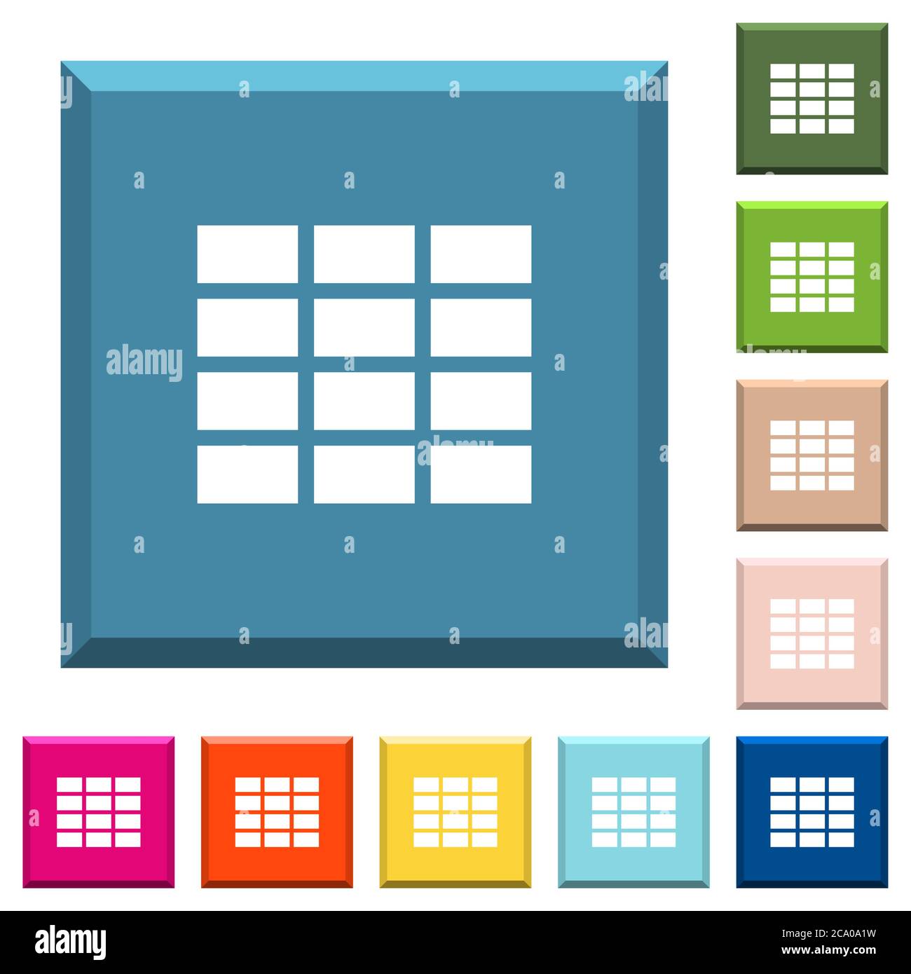 Spreadsheet white icons on edged square buttons in various trendy colors Stock Vector Image ...