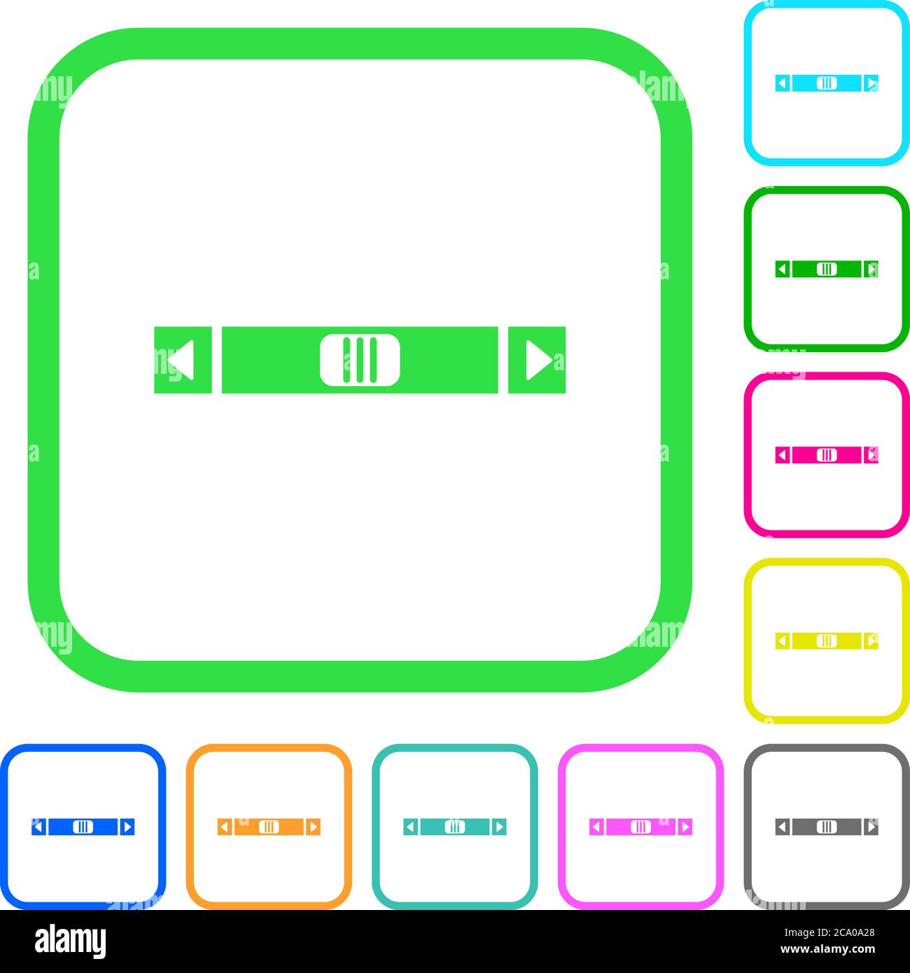 Horizontal scroll bar vivid colored flat icons in curved borders on ...