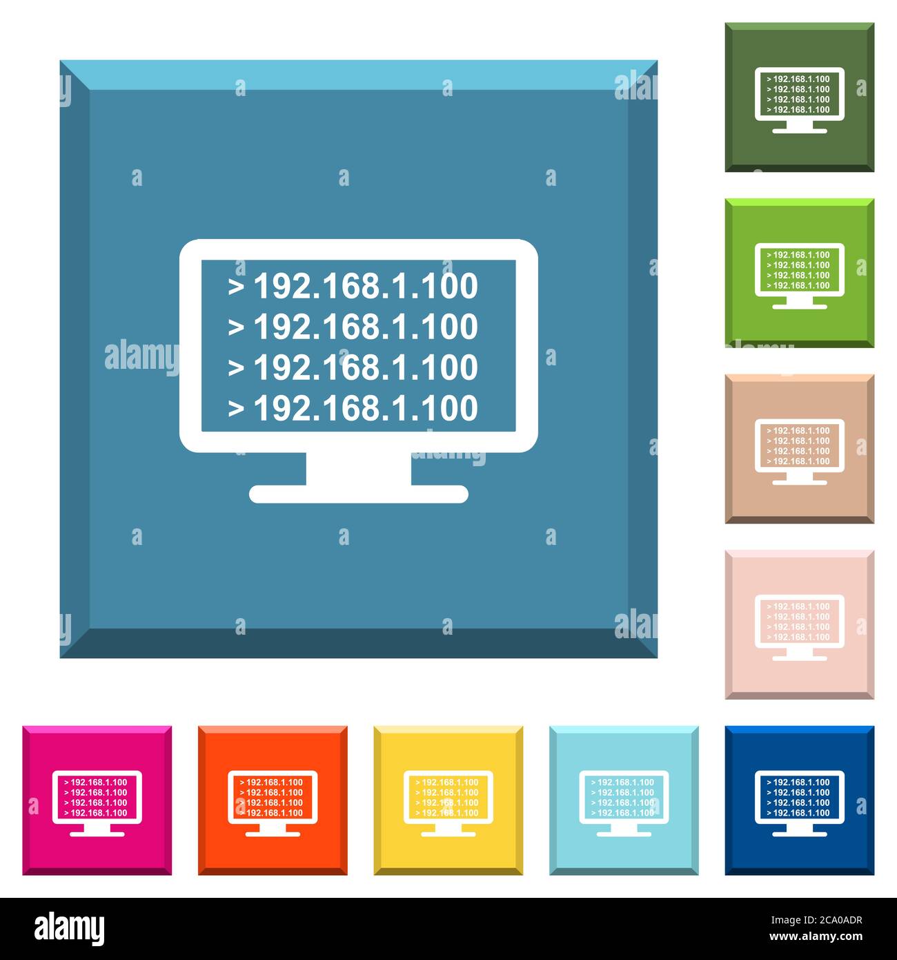 Ping remote computer white icons on edged square buttons in various ...