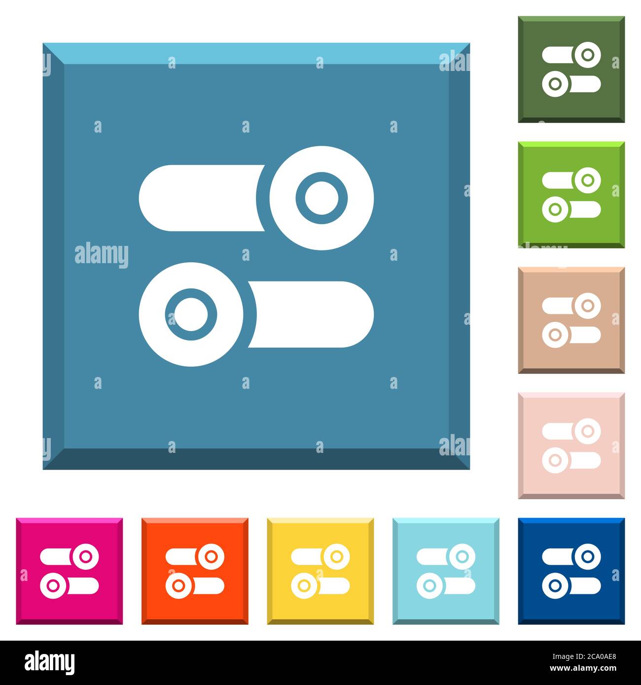 Toggle switches white icons on edged square buttons in various trendy ...