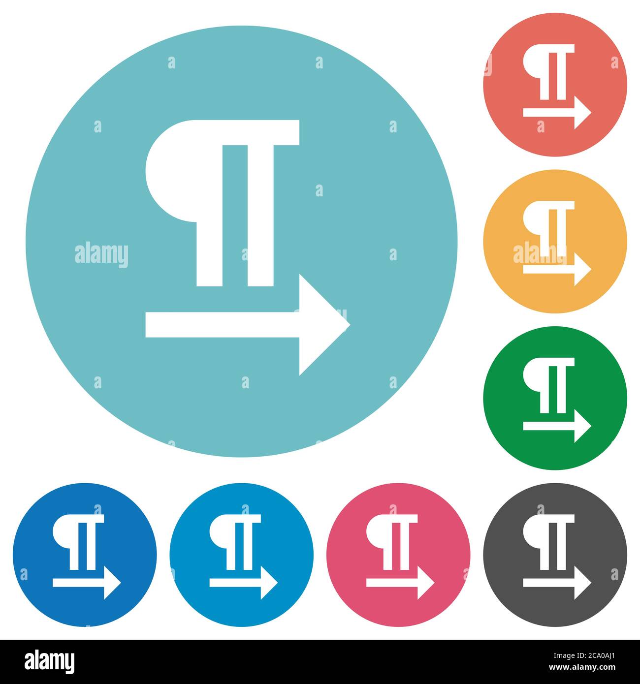 Left to right text direction flat white icons on round color ...