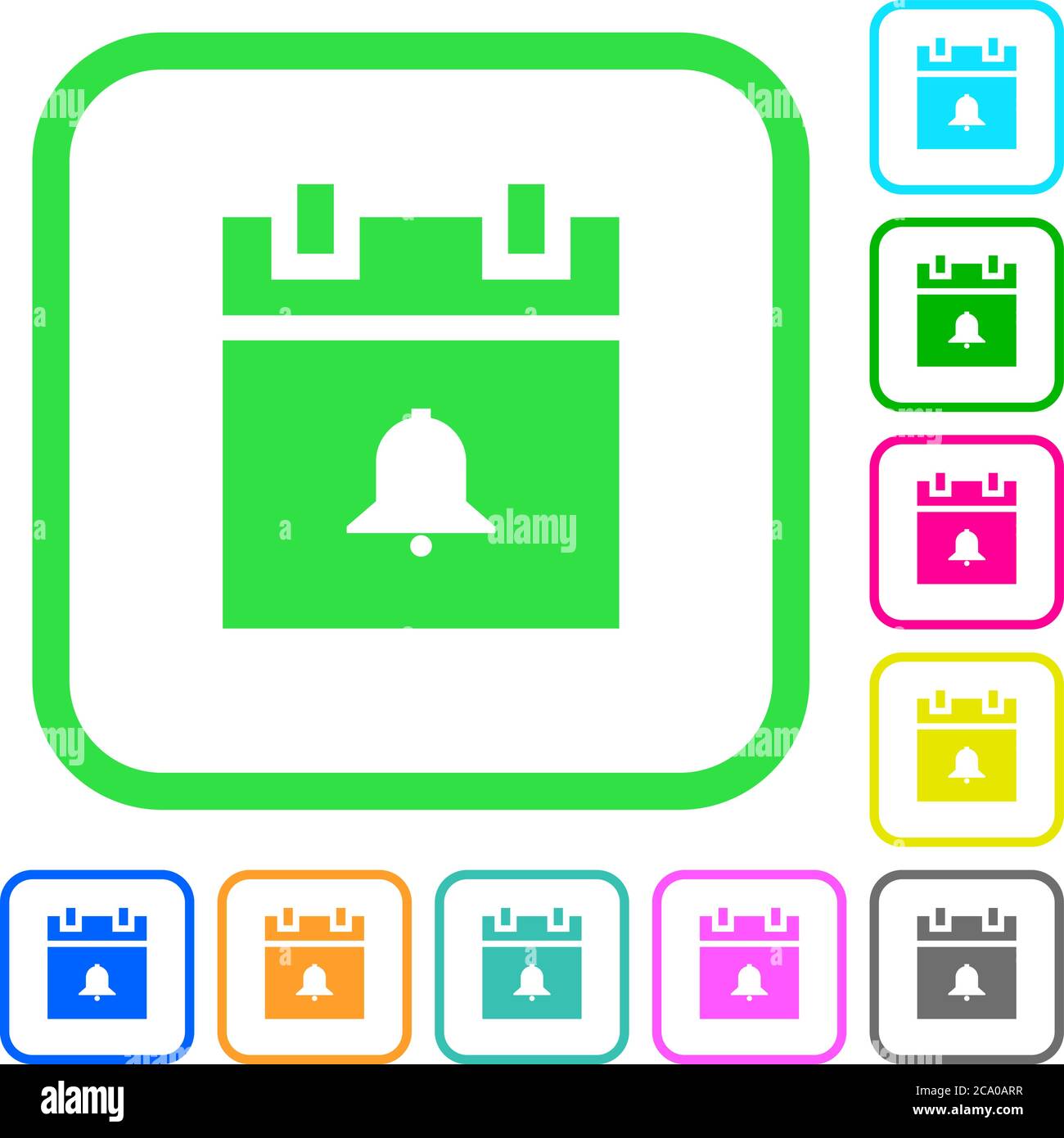 Schedule alarm vivid colored flat icons in curved borders on white ...