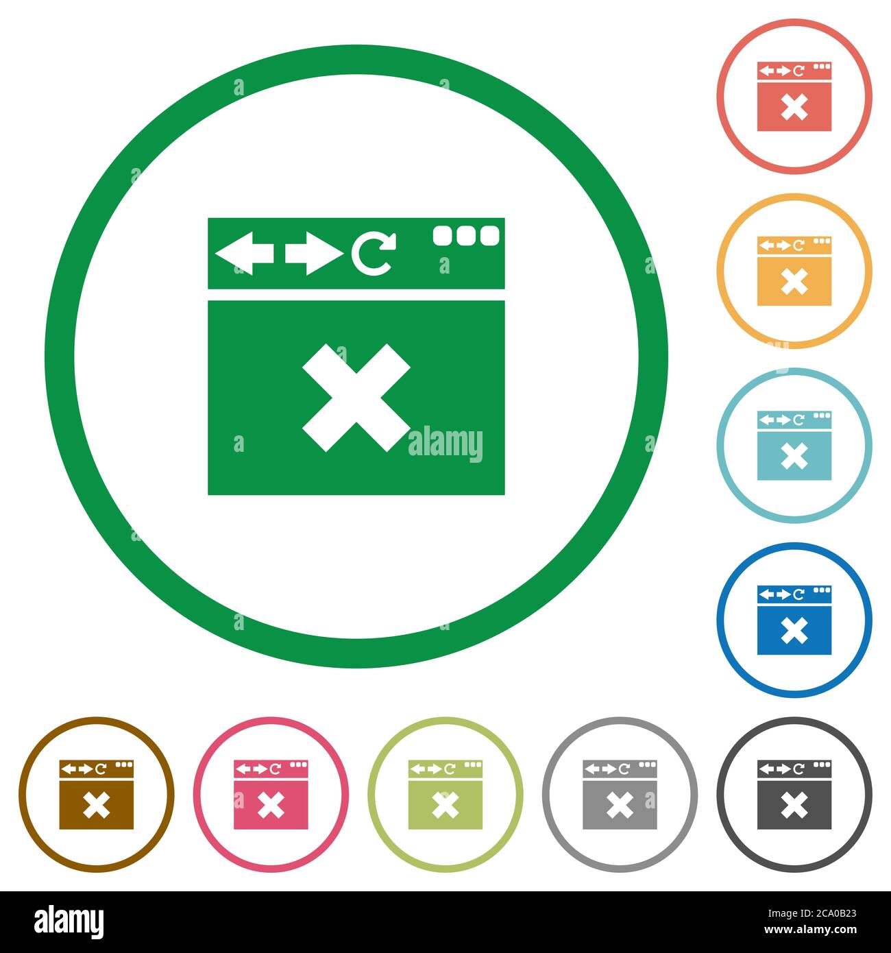 Browser cancel flat color icons in round outlines on white background ...