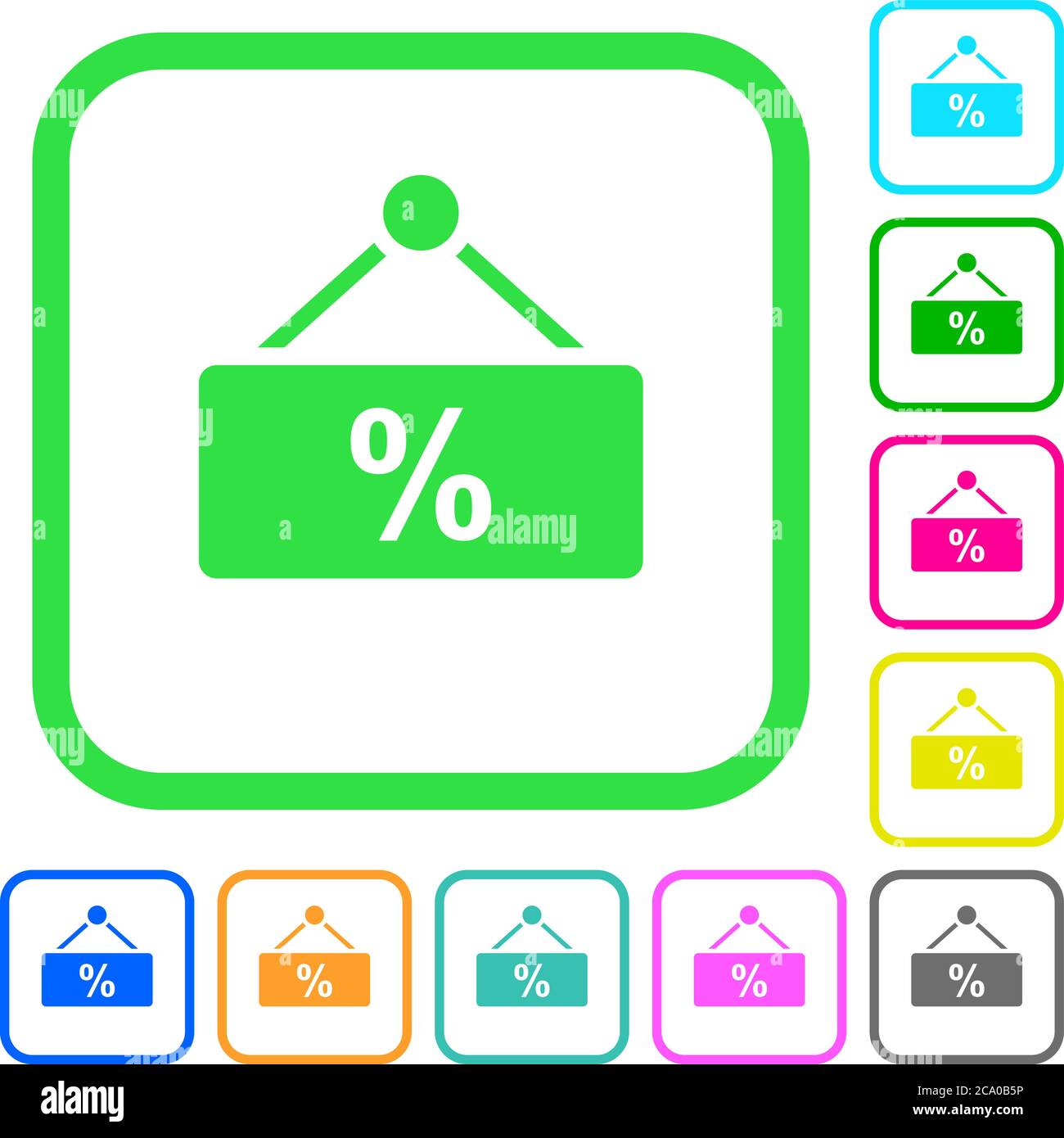 hanging discount table vivid colored flat icons in curved borders on ...