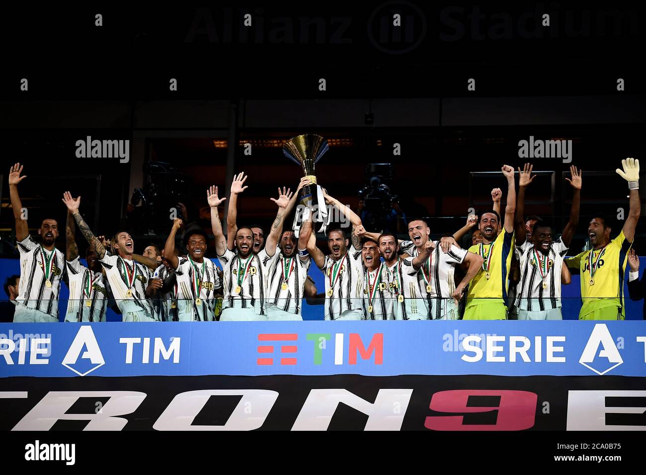 Turin, Italy - 01 August, 2020: Players of Juventus FC celebrate with ...