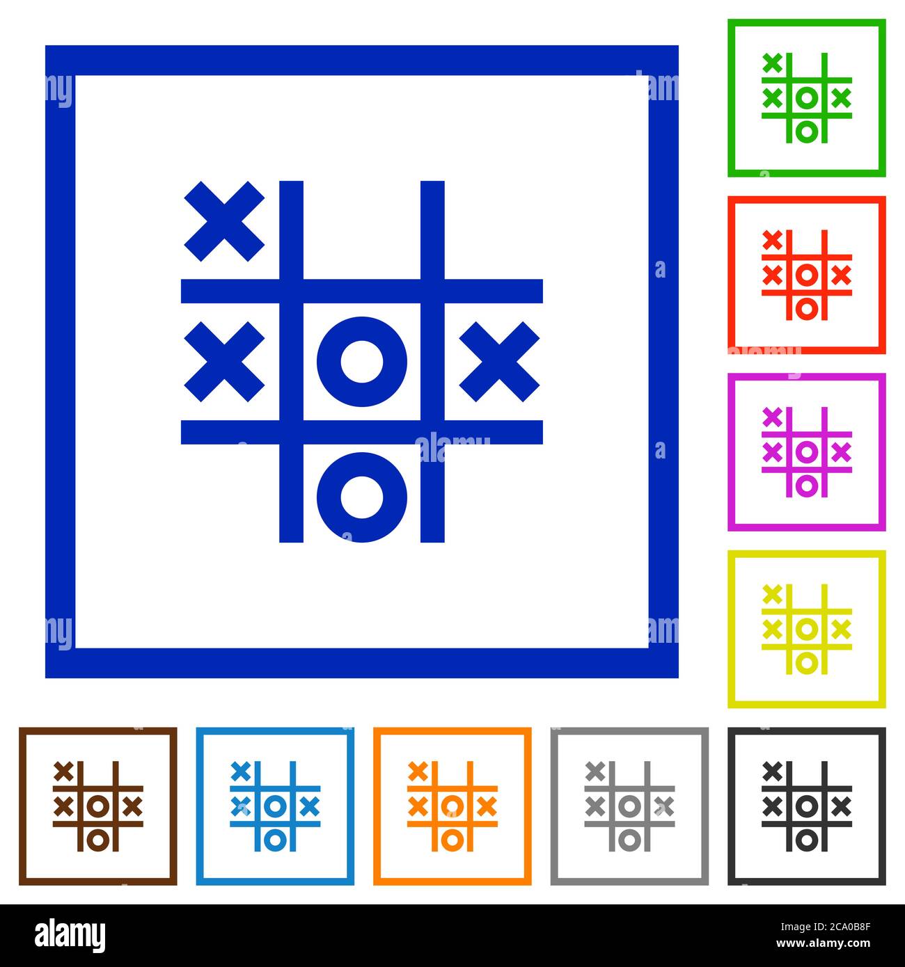 Tic tac toe game flat color icons in square frames on white background ...