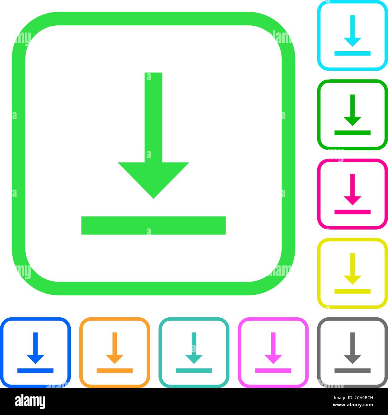 Vertical align bottom vivid colored flat icons in curved borders on white background Stock ...