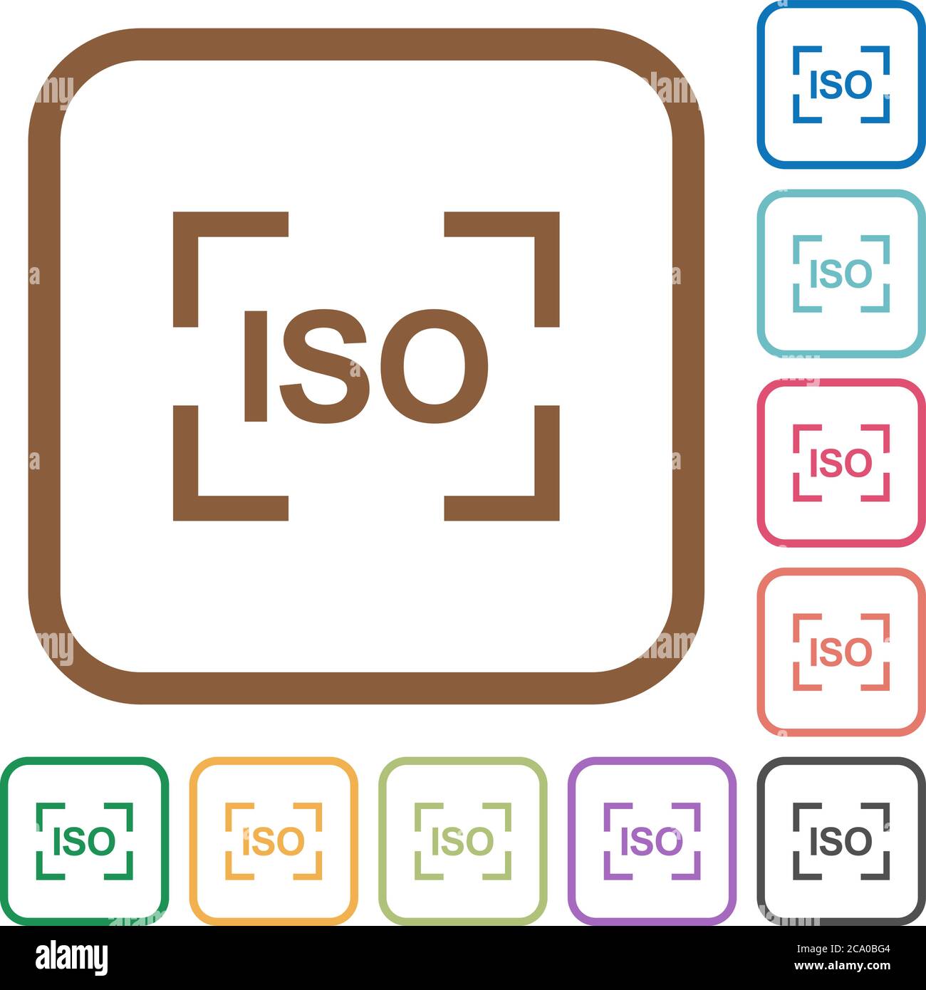 Camera iso speed setting simple icons in color rounded square frames on ...