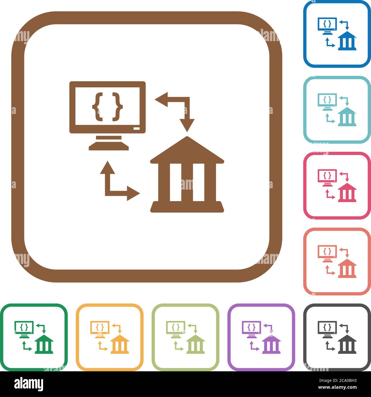 Open banking API simple icons in color rounded square frames on white background Stock Vector ...